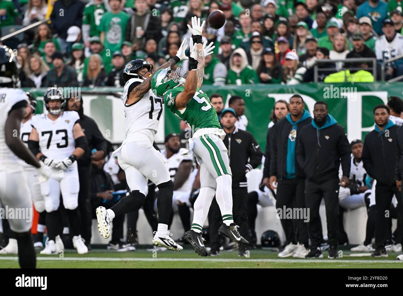 November 3, 2024: Philadelphia Eagles linebacker Zack Baun (53) defends ...