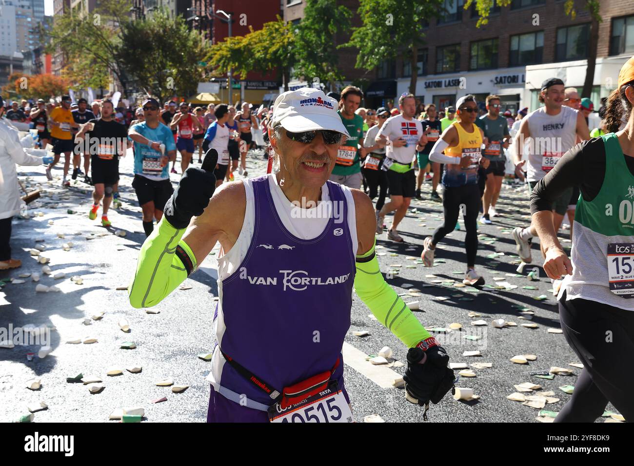 Runners trudge up First Avenue at Mile 16 of the 2024 New York City ...