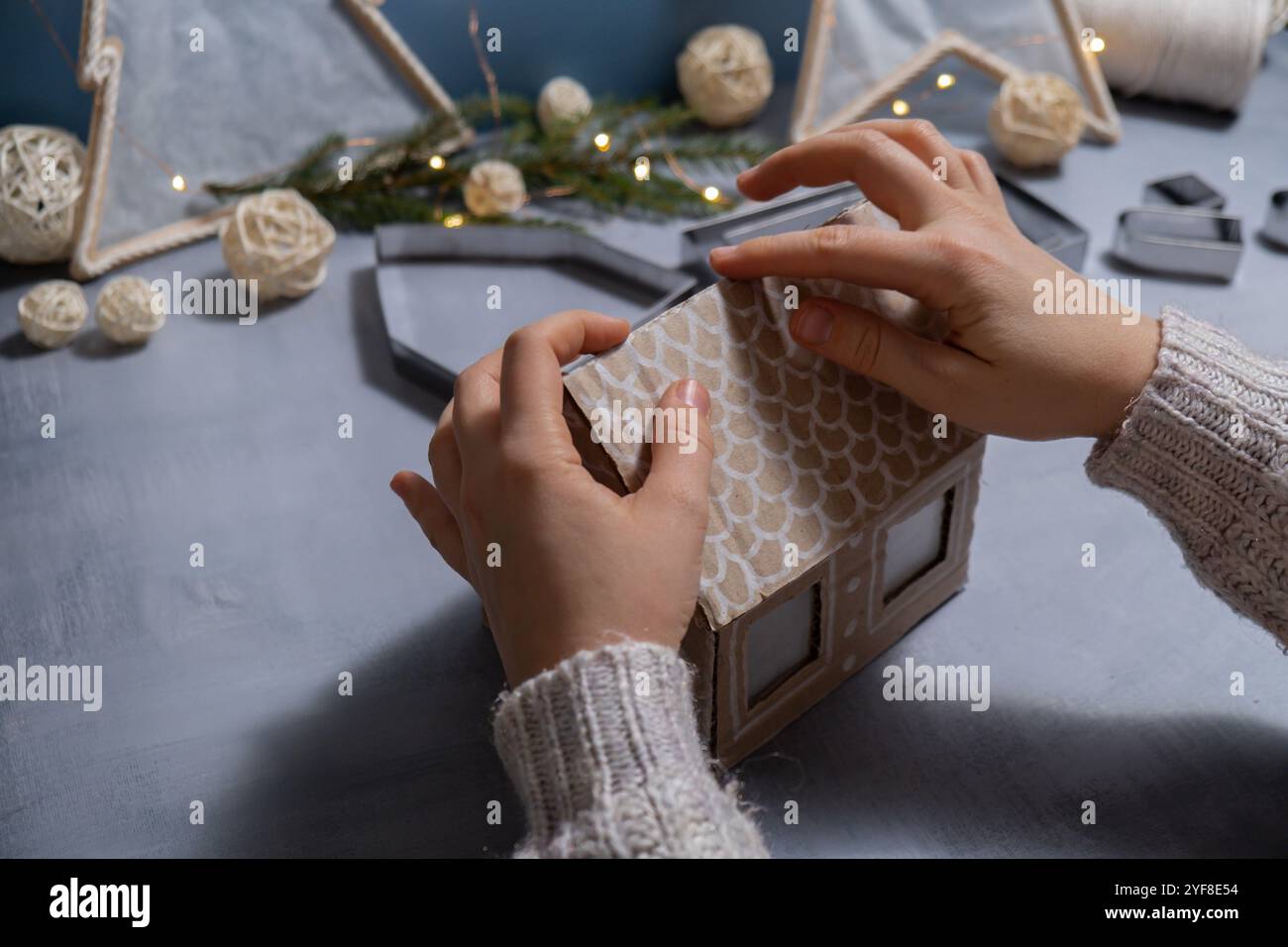 Cardboard paper Lantern House Sustainable Christmas preparation Diy ...