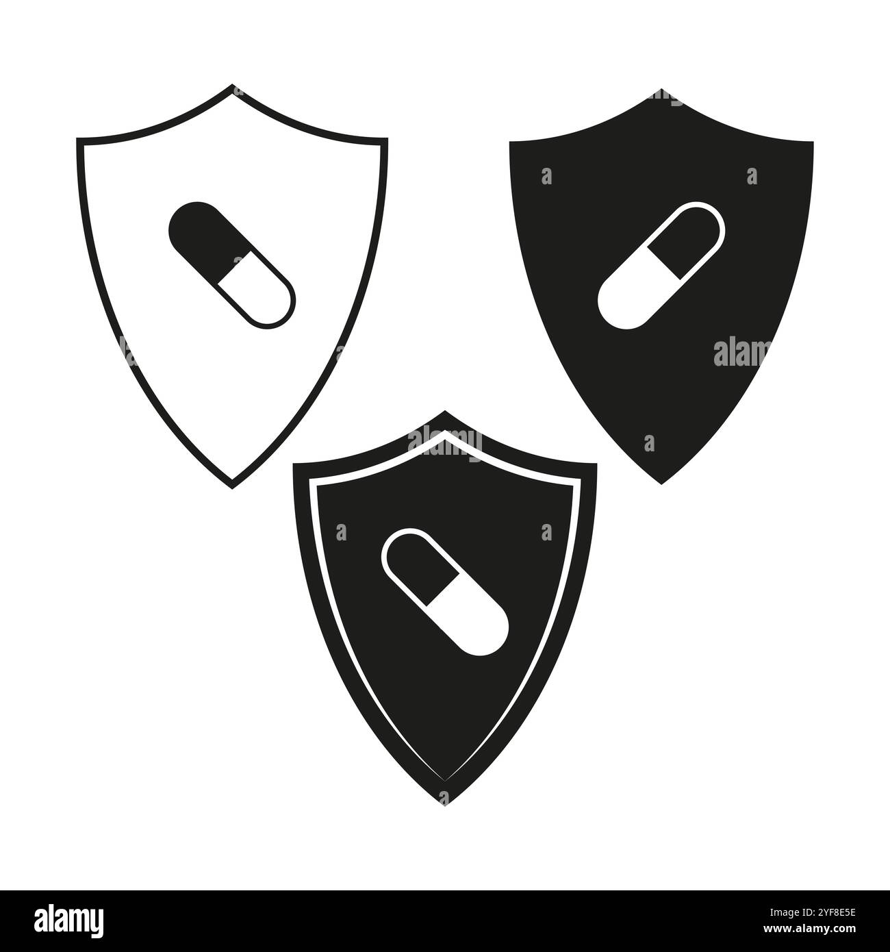 Shield with capsule. Medical protection icon. Capsule guard symbol ...