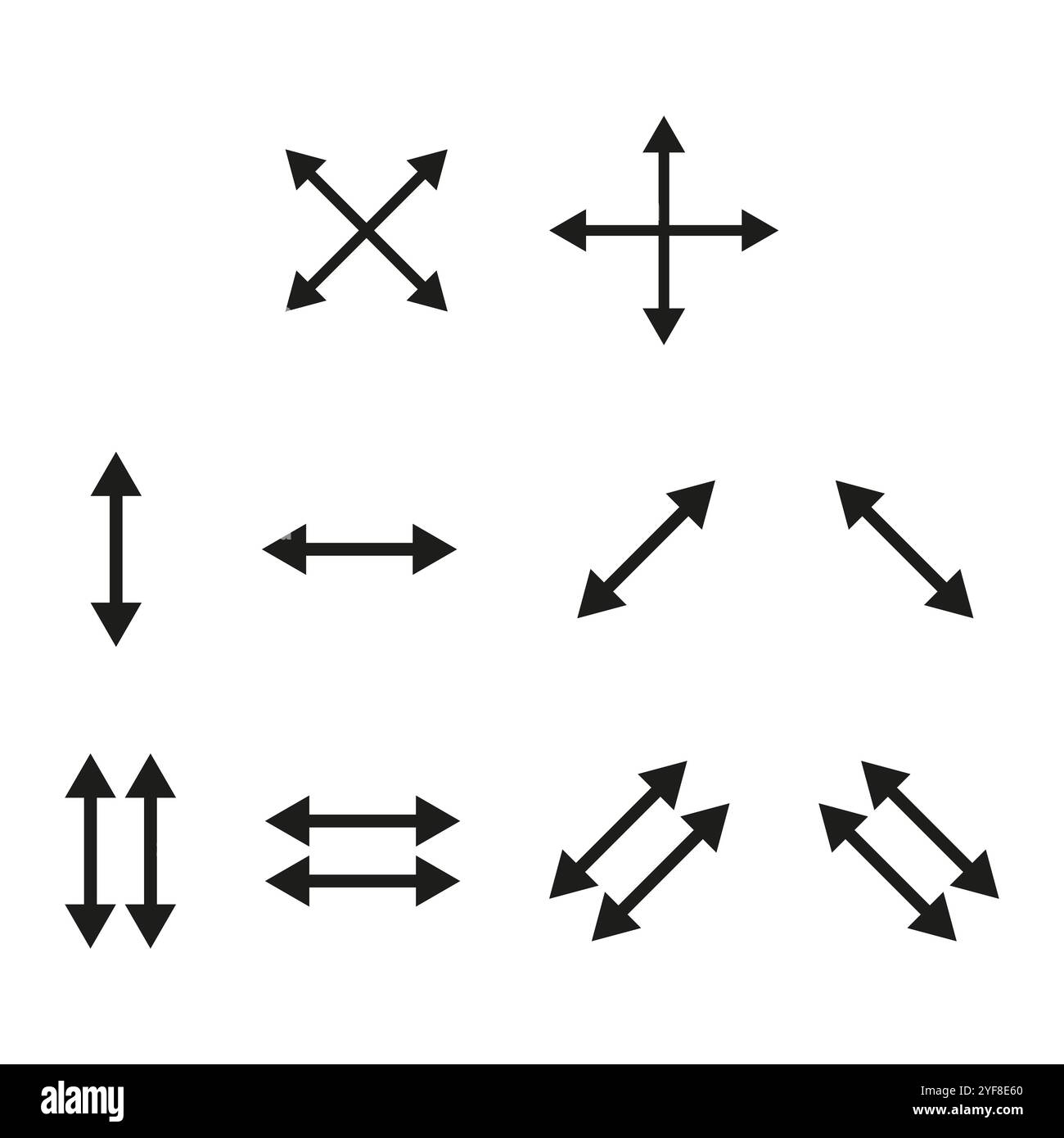 Arrow icons. Directional vector shapes. Multi-angle black arrows. Symbol of navigation Stock ...