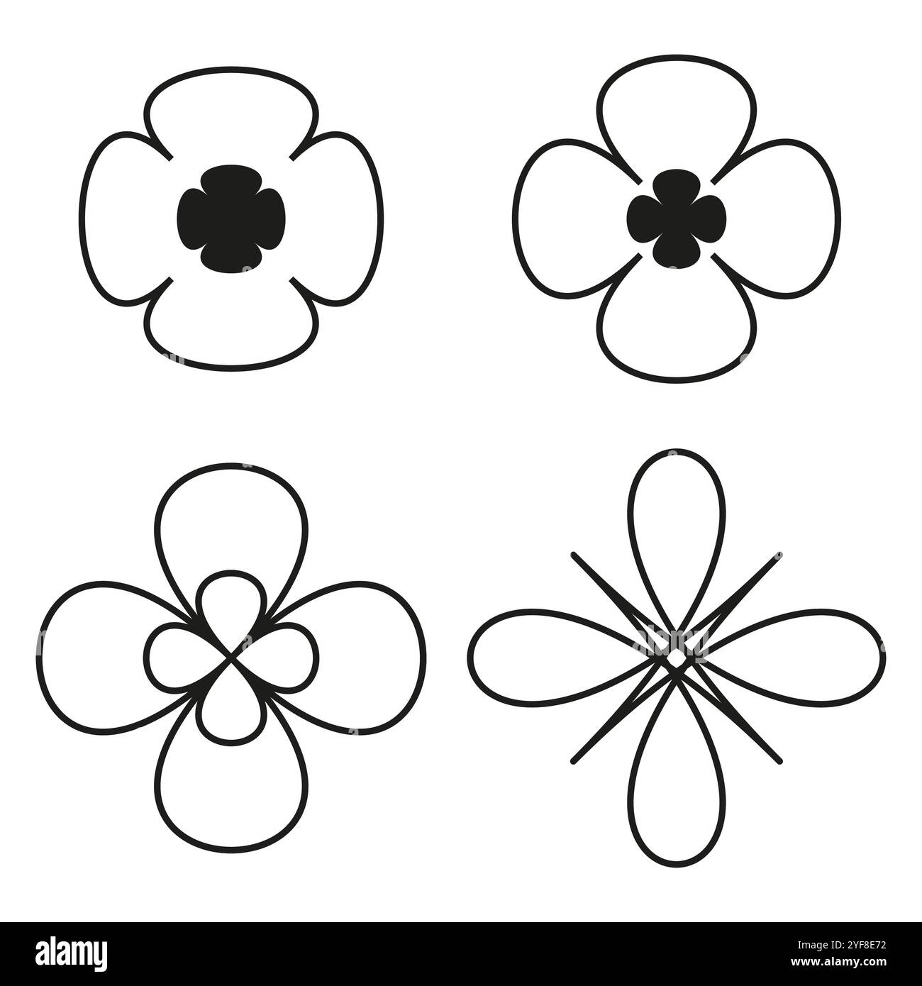 Abstract flower shapes. Minimalist floral icon. Black outline pattern ...