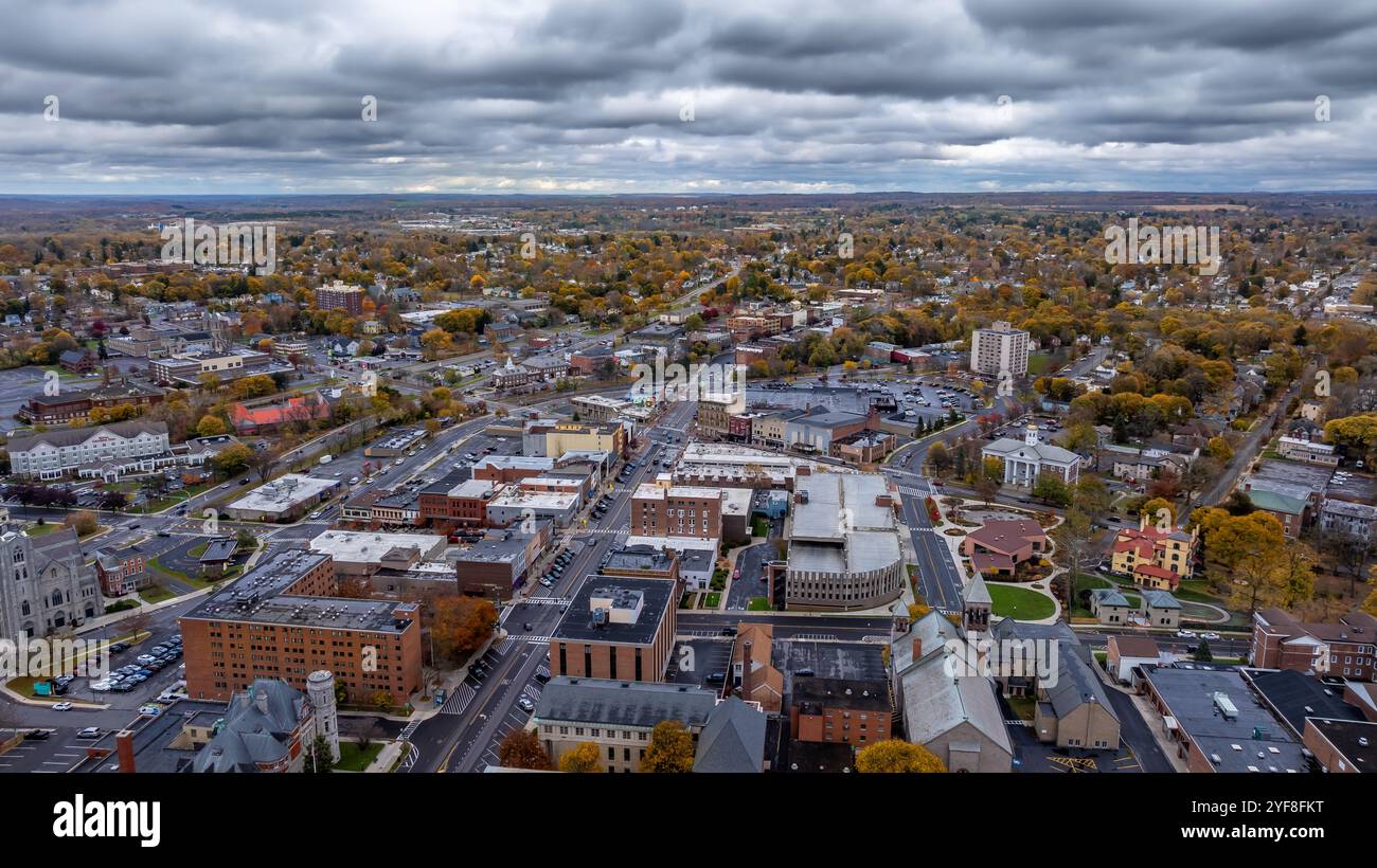 Aerial photo of the fall foliage surrounding the City of Auburn, Cayuga ...