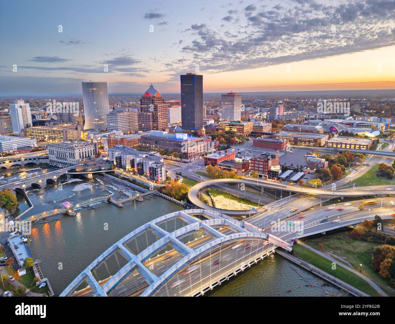 Rochester, New York, USA cityscape on the Genesee River Stock Photo - Alamy