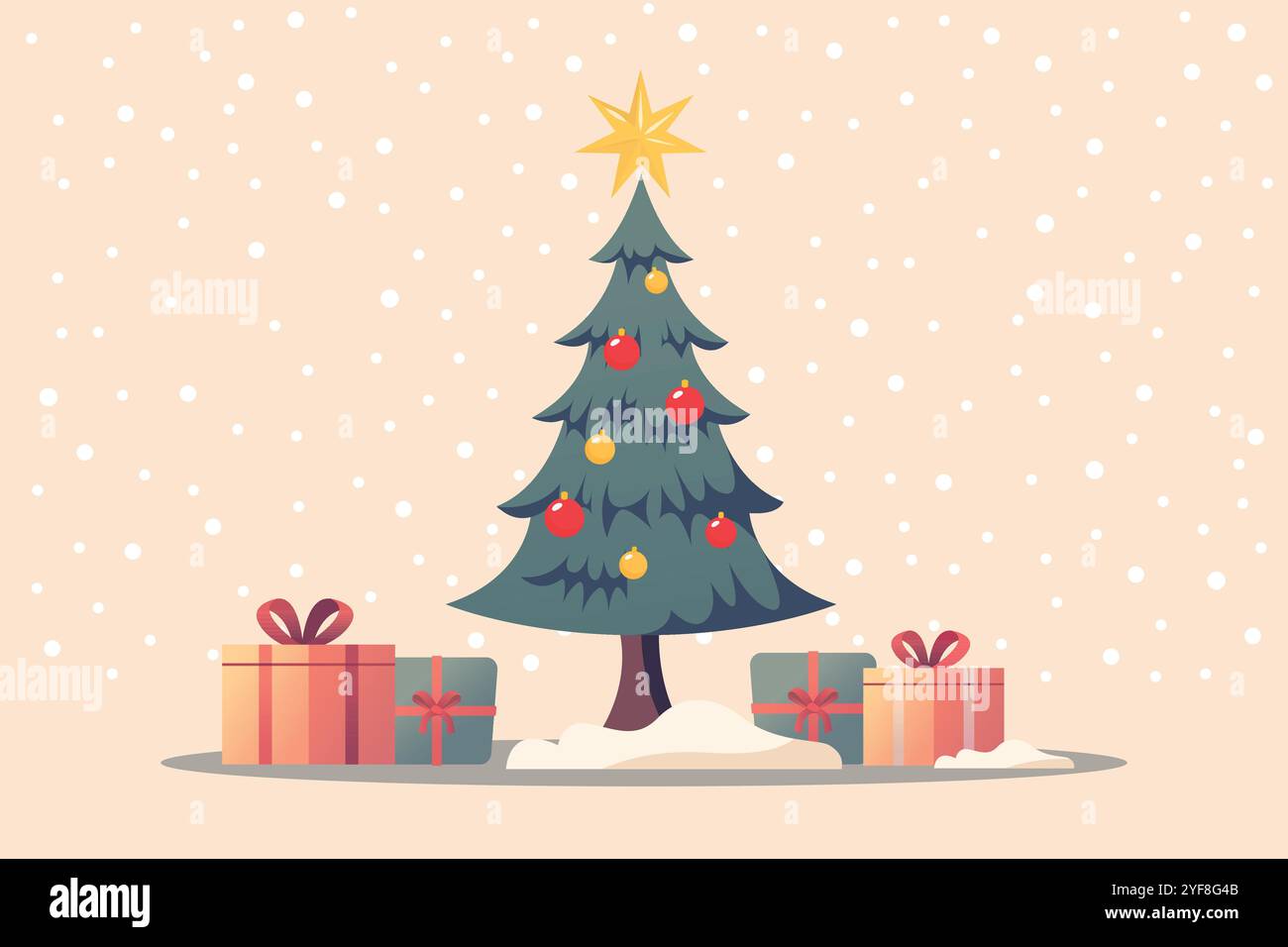 Gift boxes and christmas tree cartoon illustration. Vector illustration ...