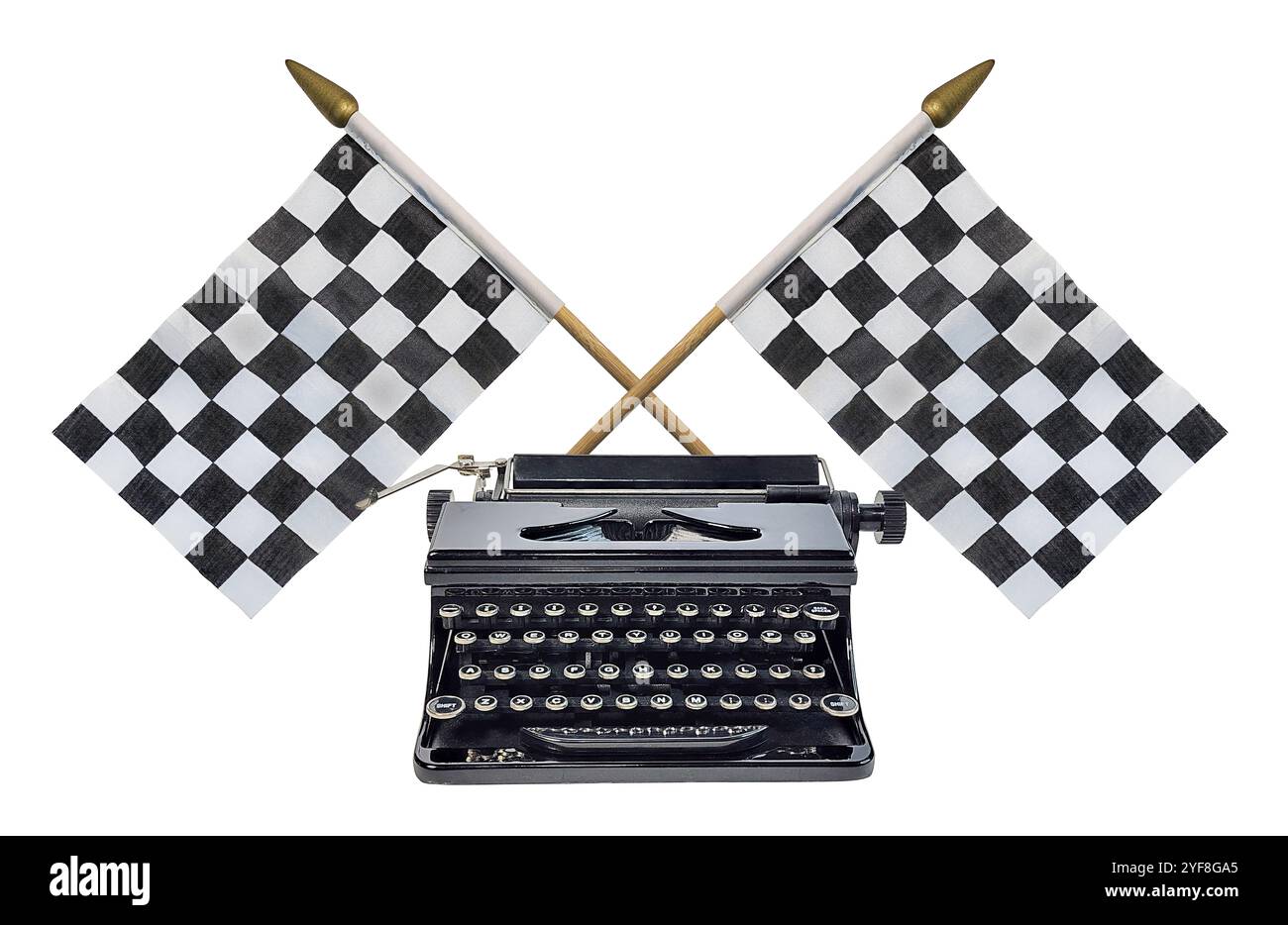 Vintage metal typewriter for typing up documents and checkered flags to ...