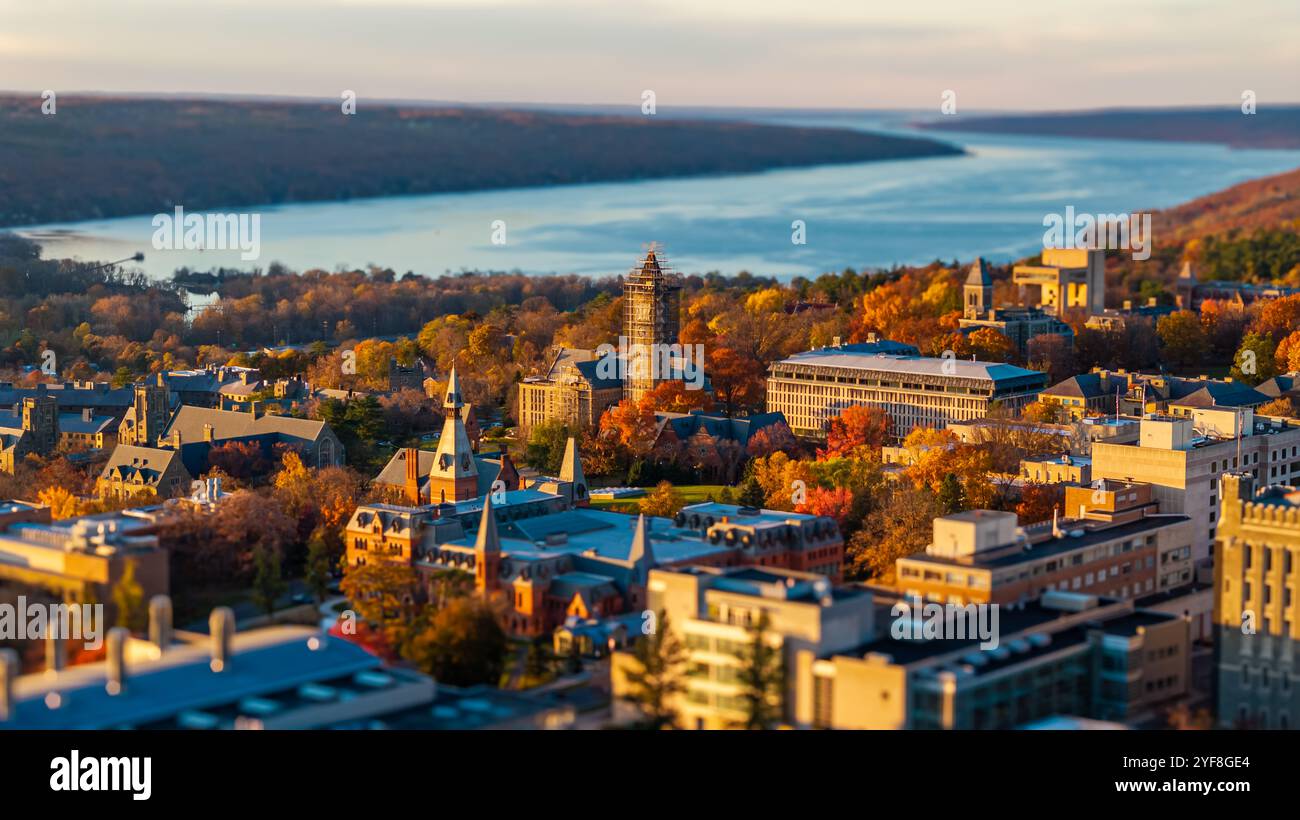Afternoon aerial autumn image of the area surrounding the City of Ithaca, NY, USA 11-03-2024 ...