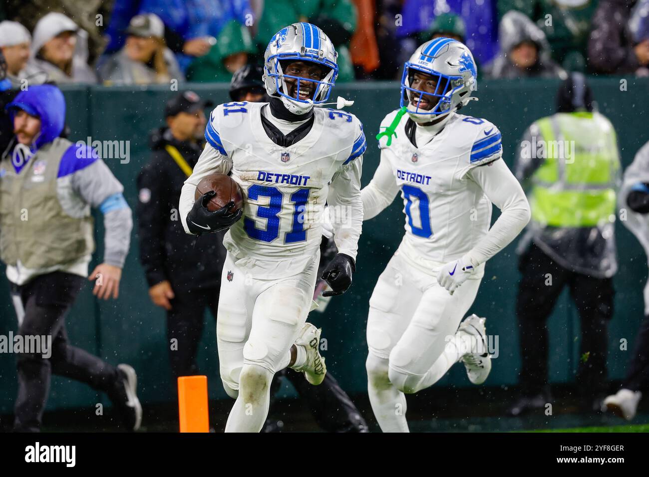 November 3, 2024: Detroit Lions safety Kerby Joseph (31) celebrates his ...