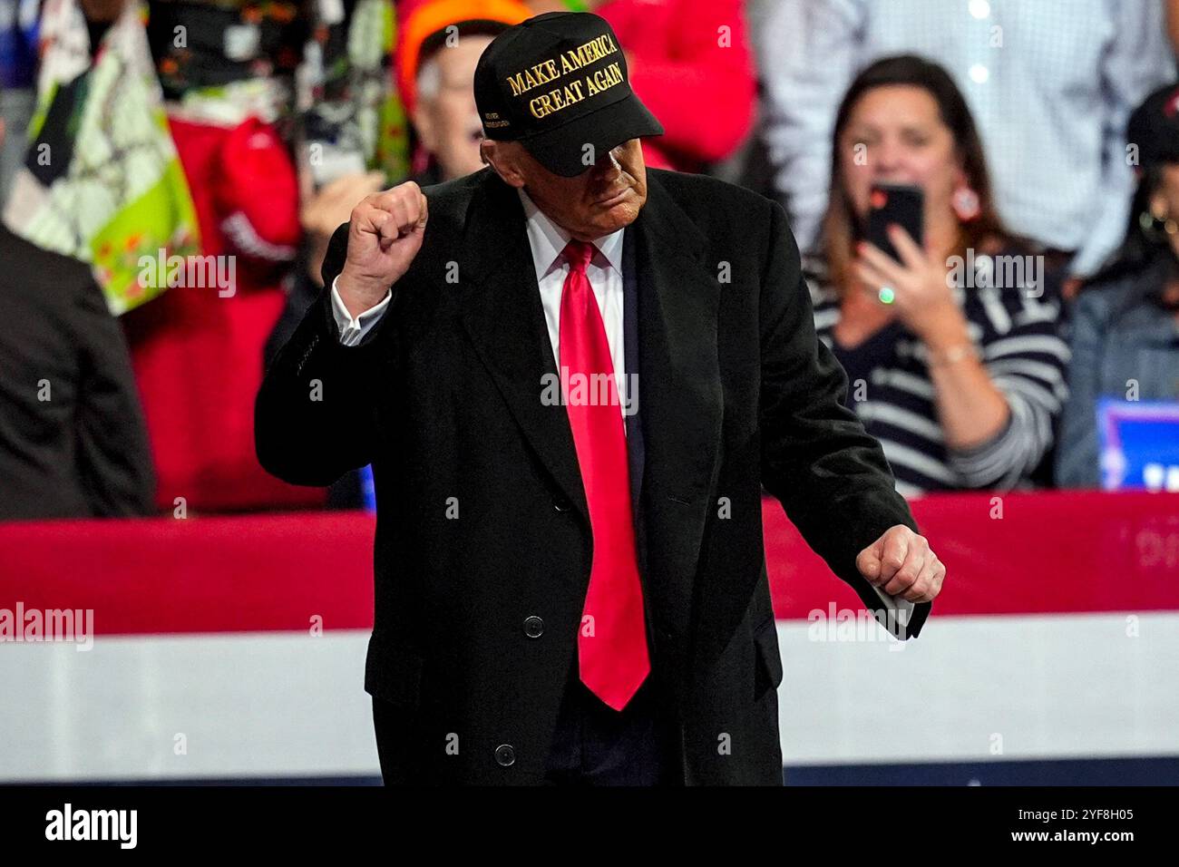 Republican presidential nominee former President Donald Trump dances at ...