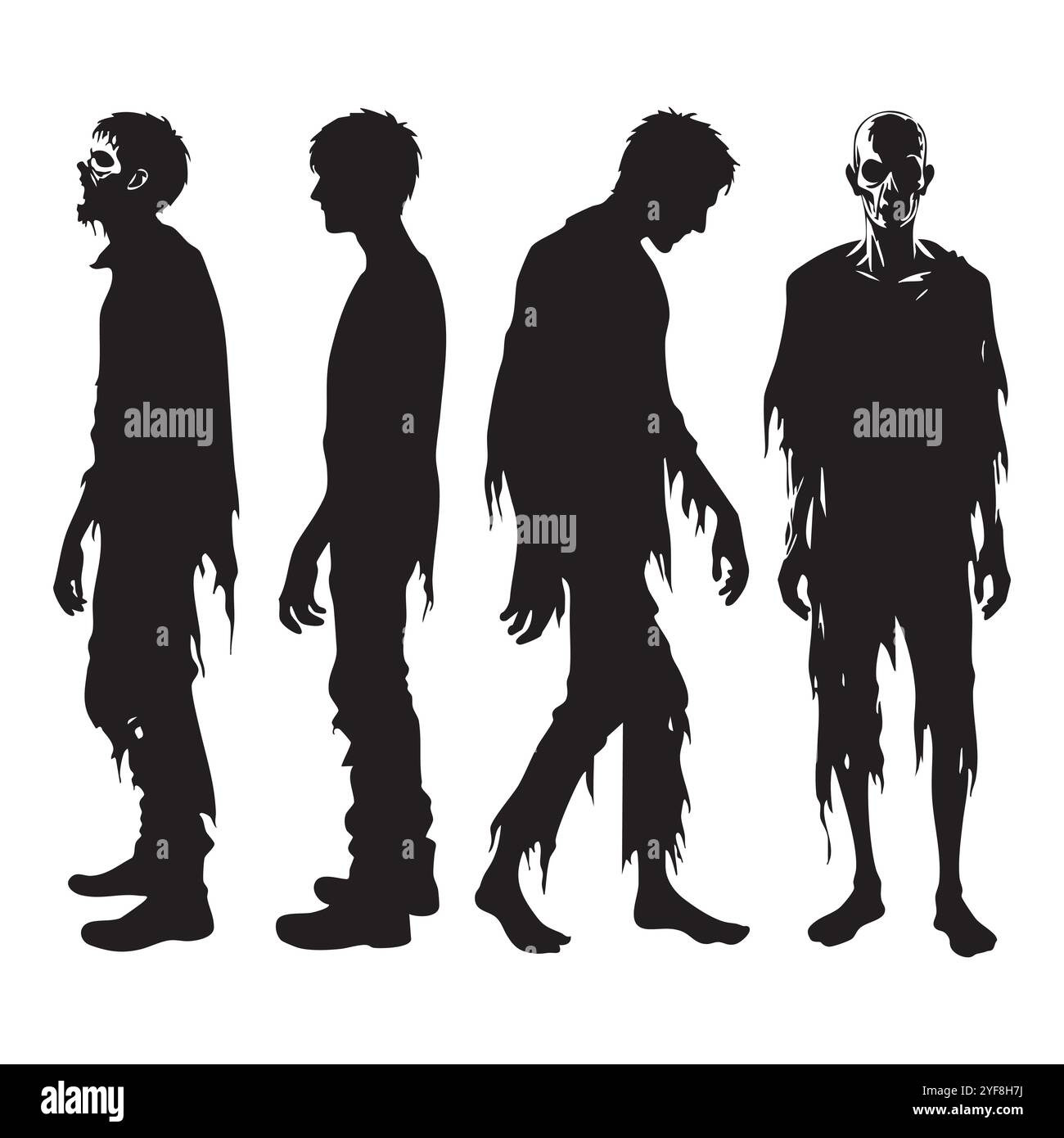 Silhouette set of zombie on white background Stock Vector Image & Art ...