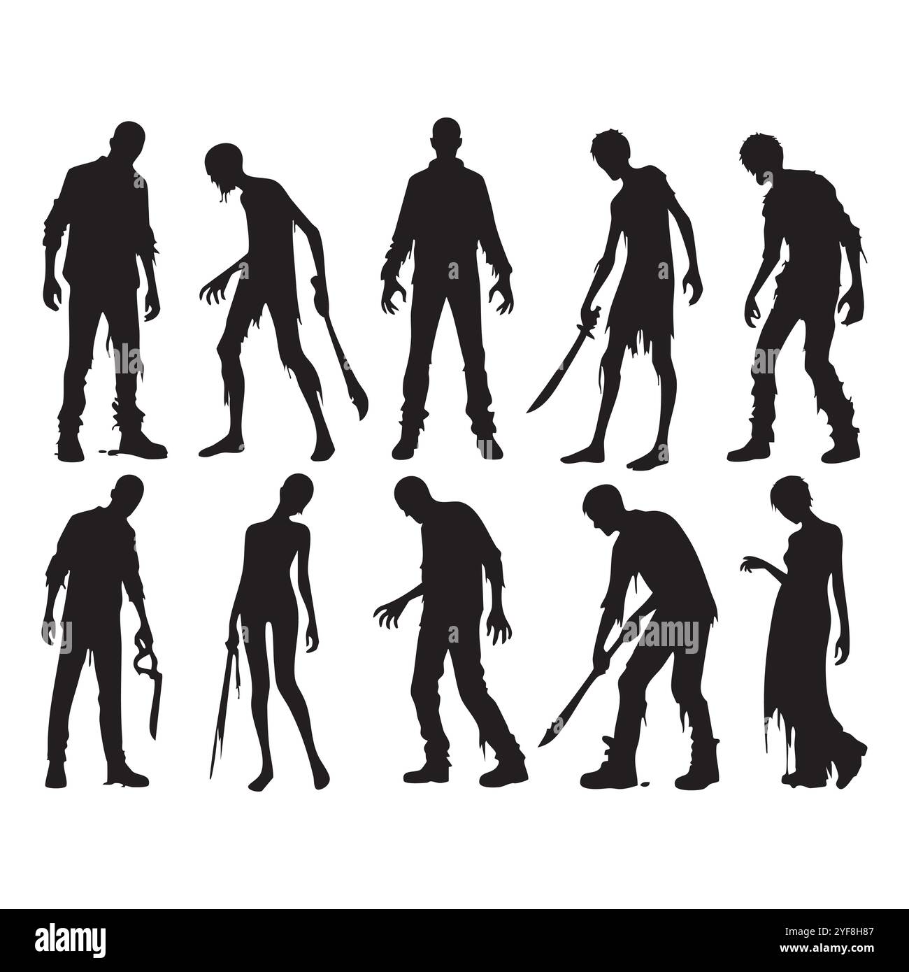 Silhouette set of zombie on white background Stock Vector Image & Art ...