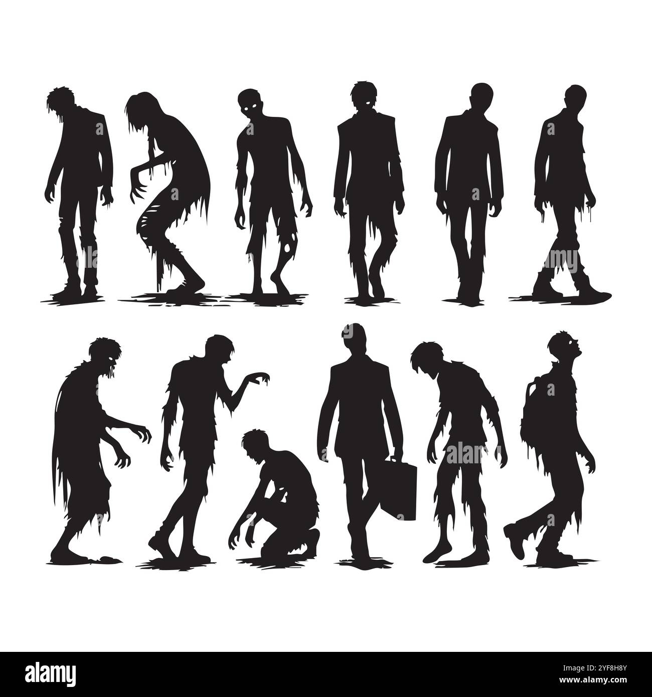 Silhouette set of zombie on white background Stock Vector Image & Art ...