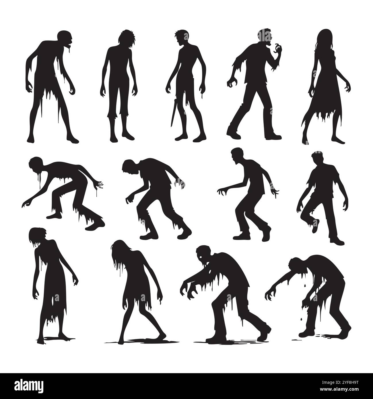 Silhouette set of zombie on white background Stock Vector Image & Art ...