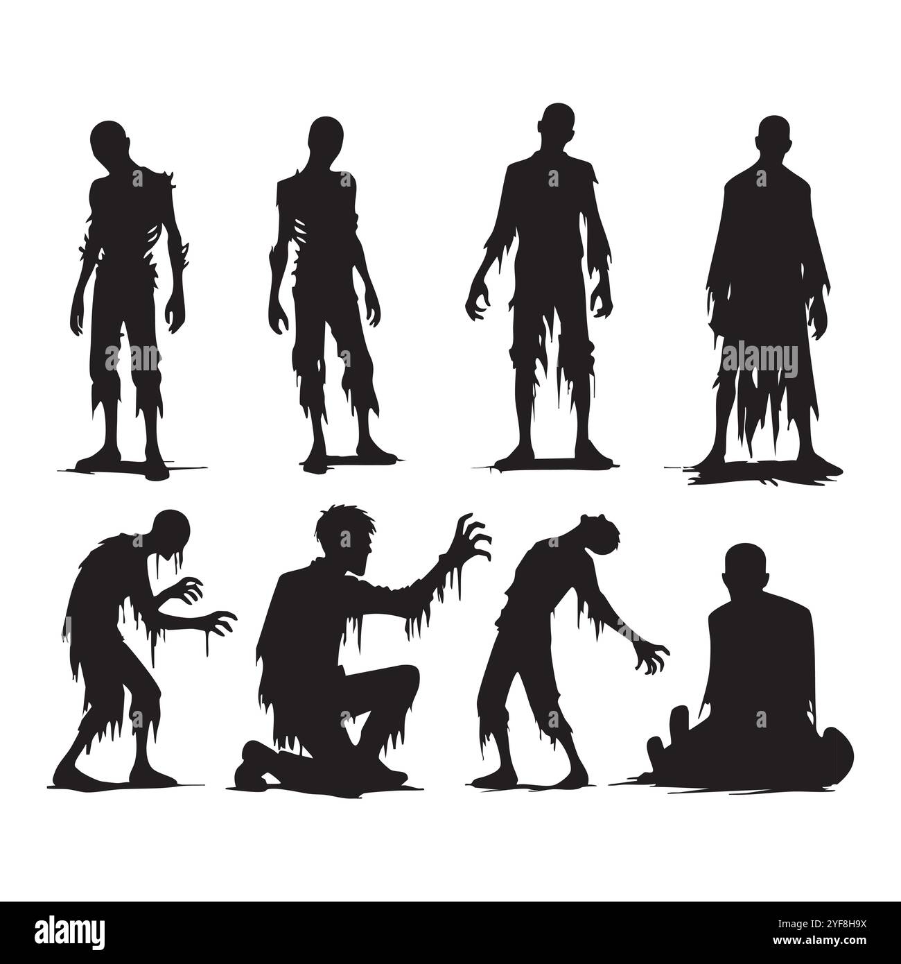 Silhouette set of zombie on white background Stock Vector Image & Art ...