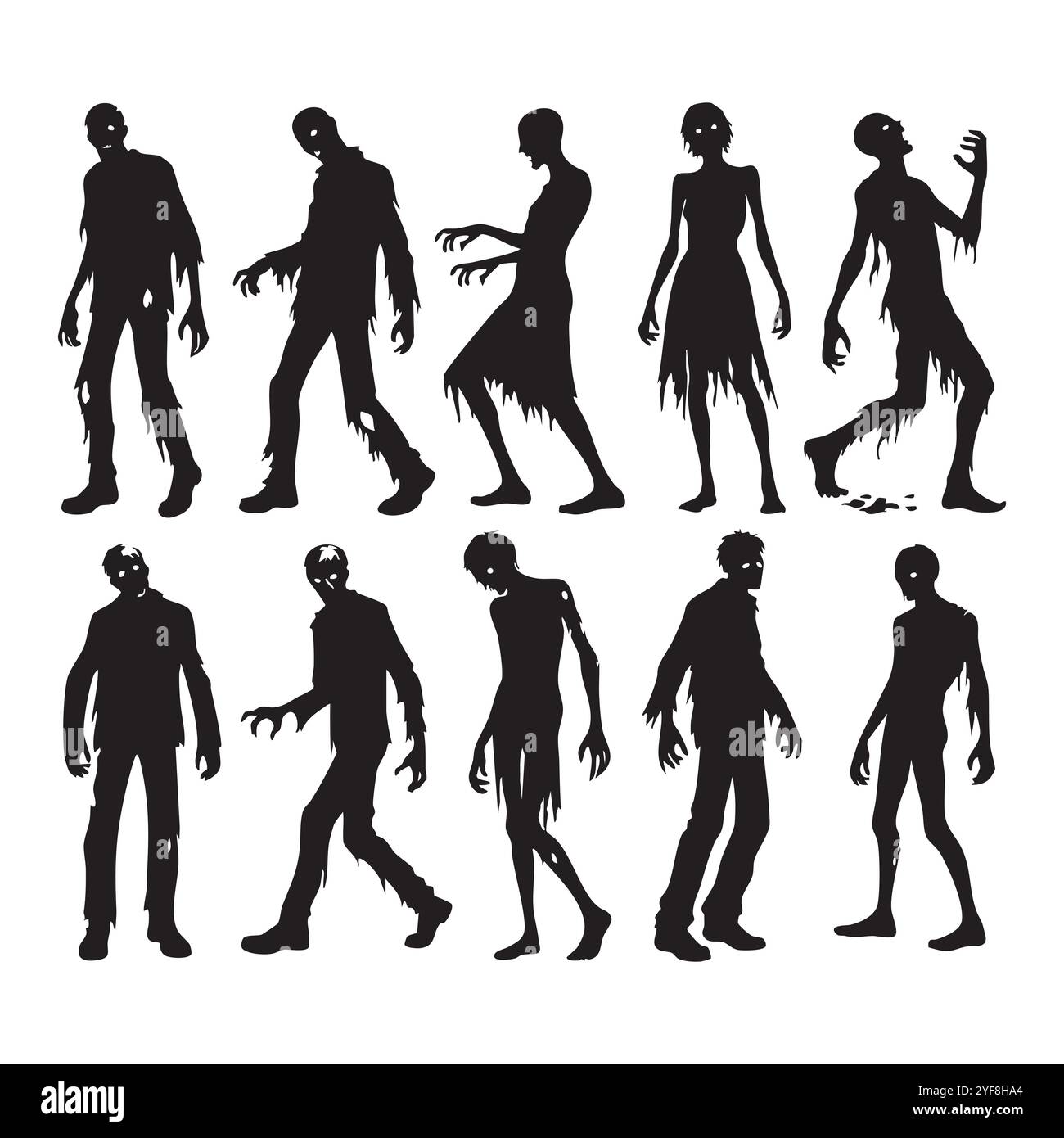 Silhouette set of zombie on white background Stock Vector Image & Art ...