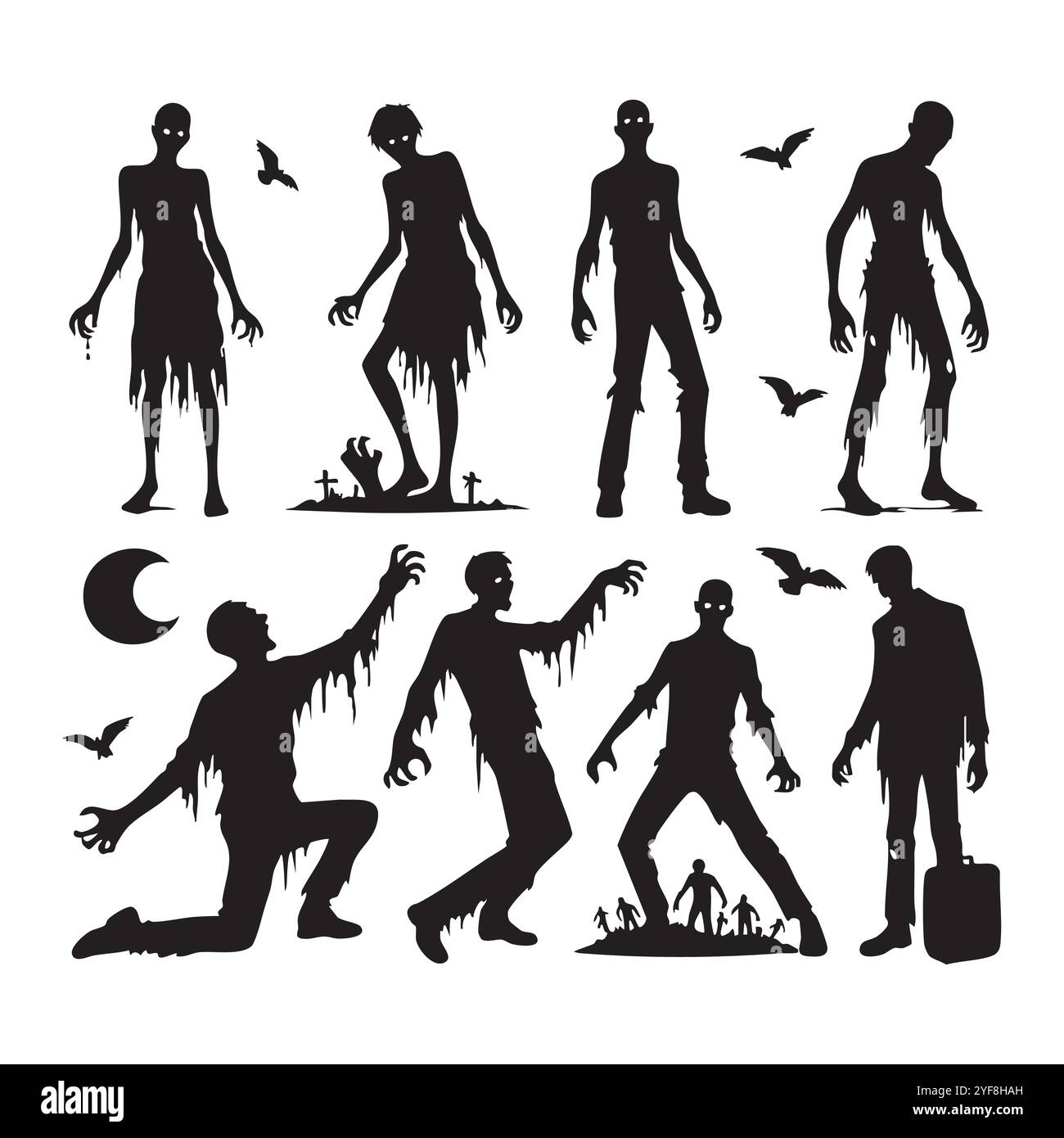 Silhouette set of zombie on white background Stock Vector Image & Art ...