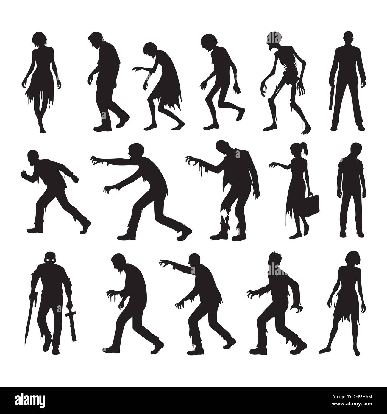 Silhouette set of zombie on white background Stock Vector Image & Art ...