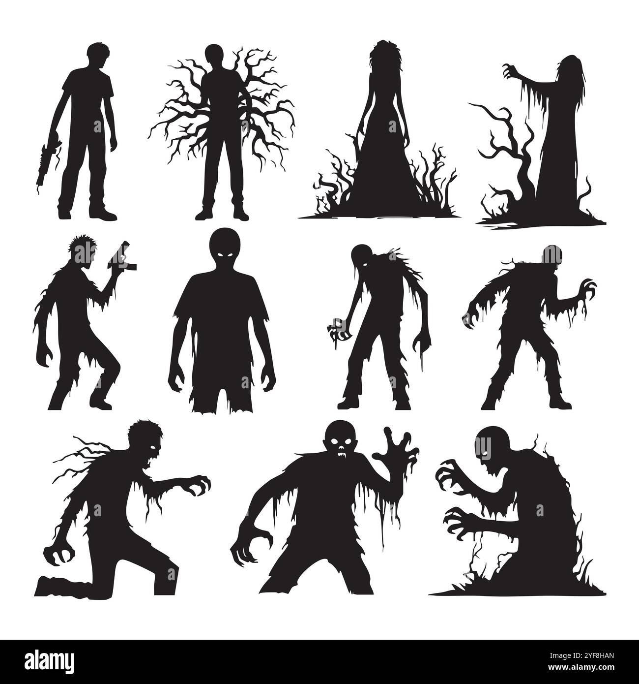Silhouette set of zombie on white background Stock Vector Image & Art ...