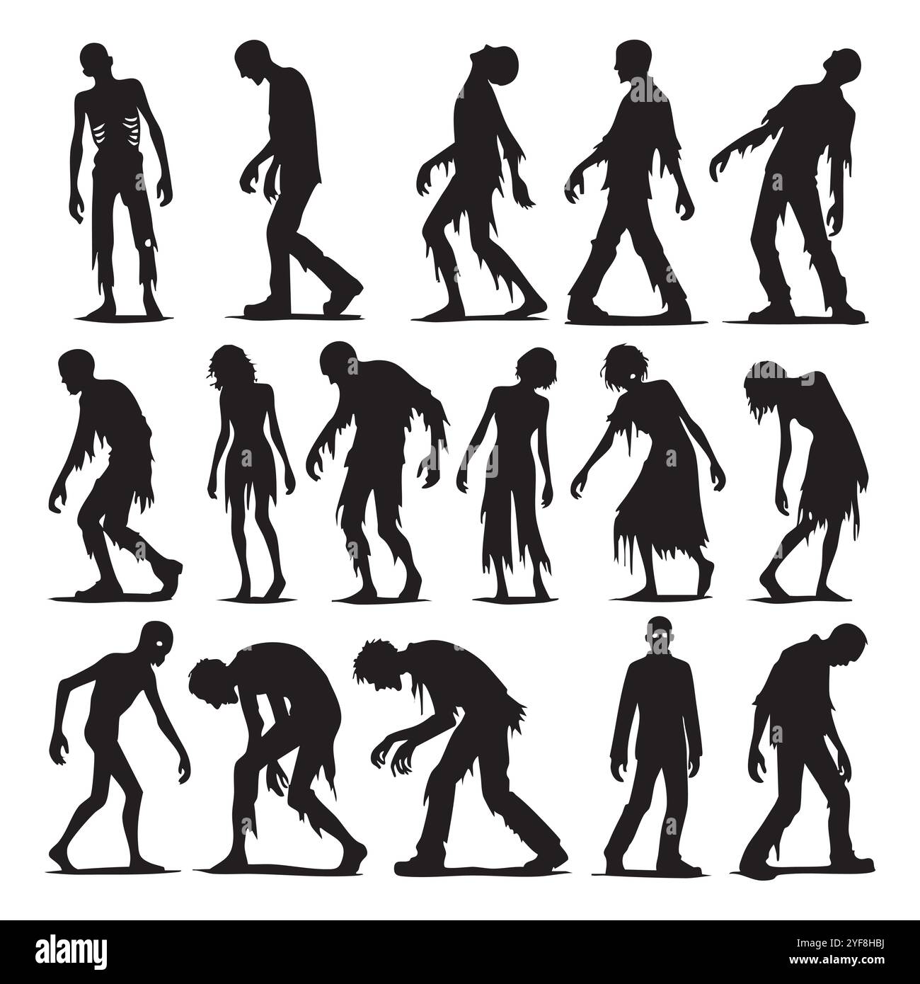 Silhouette set of zombie on white background Stock Vector Image & Art ...