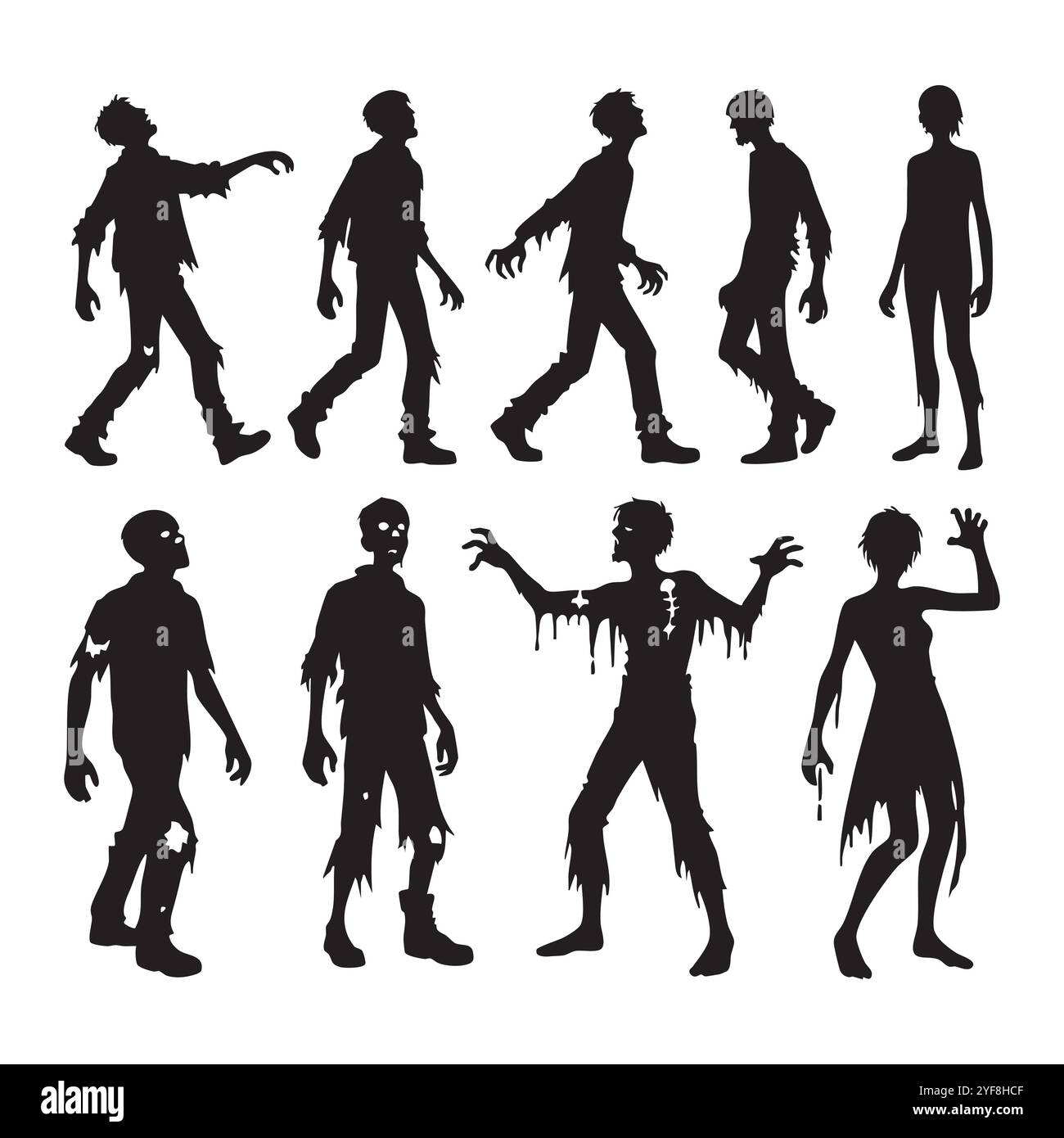 Silhouette set of zombie on white background Stock Vector Image & Art ...