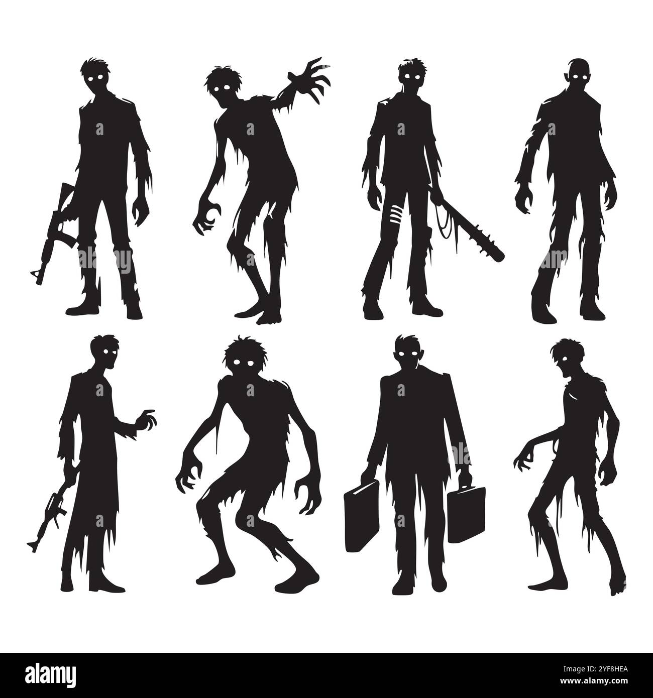 Silhouette set of zombie on white background Stock Vector Image & Art ...