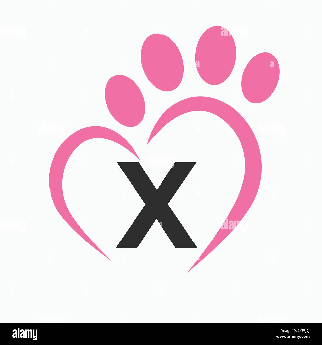 Letter X Pet Logo Design Concept With Paw and Heart Symbol Vector Stock ...