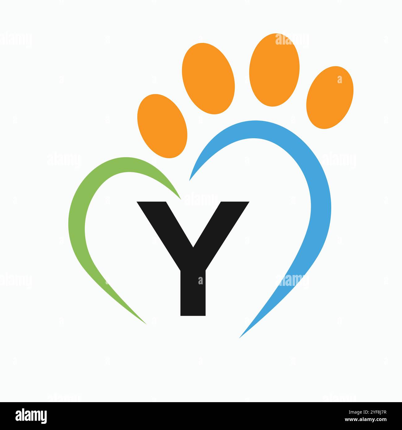 Letter Y Pet Logo Design Concept With Paw and Heart Symbol Vector Stock ...