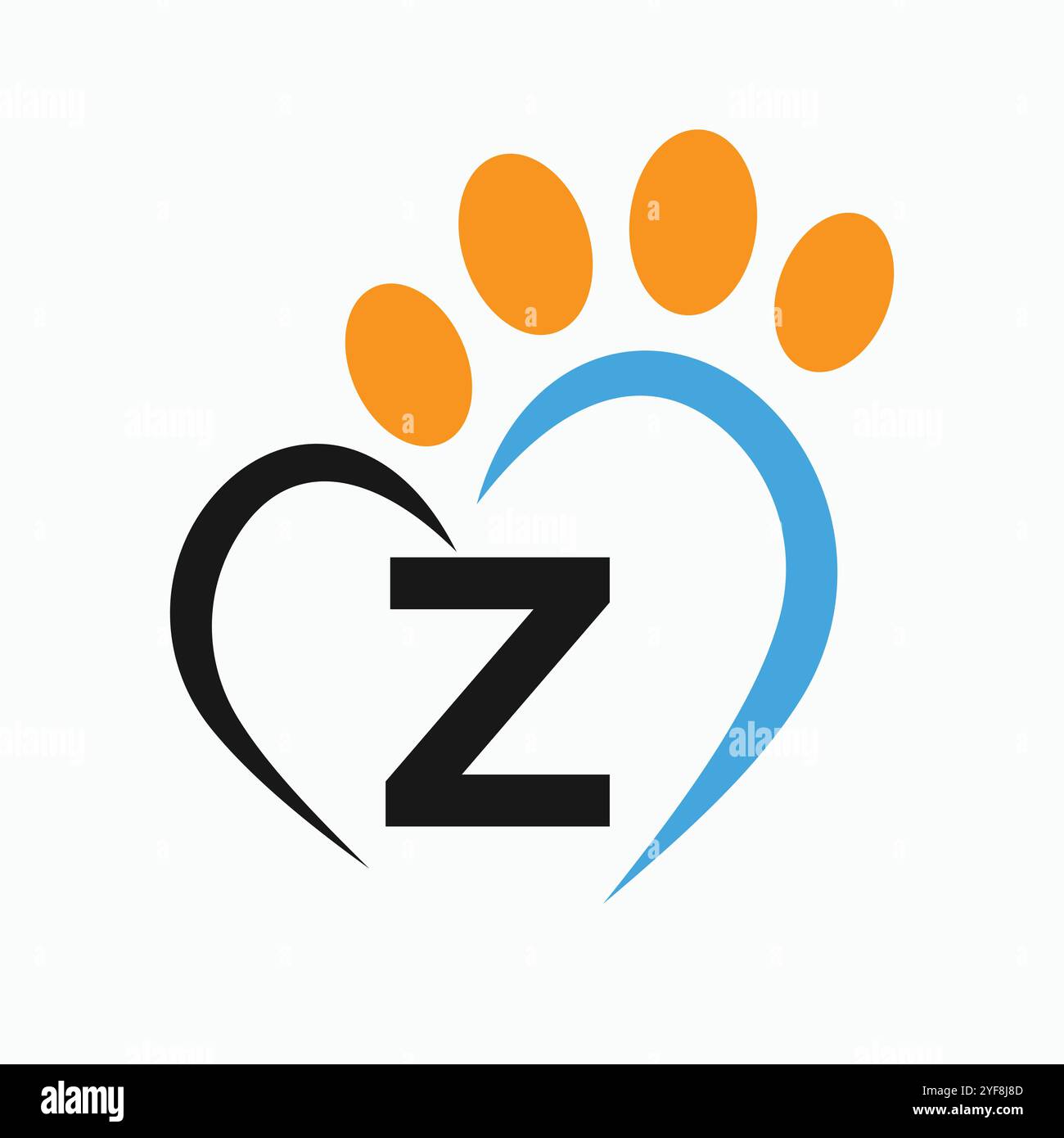 Letter Z Pet Logo Design Concept With Paw and Heart Symbol Vector Stock ...