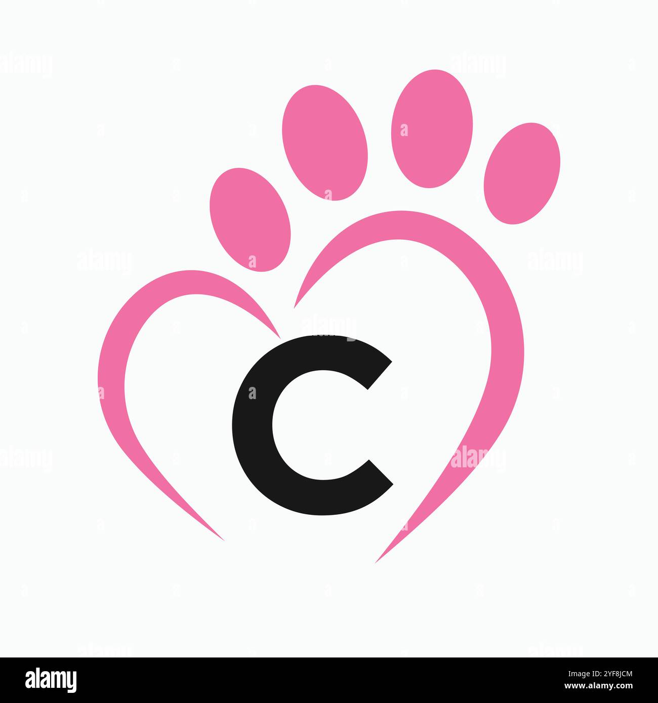 Letter C Pet Logo Design Concept With Paw and Heart Symbol Vector Stock ...