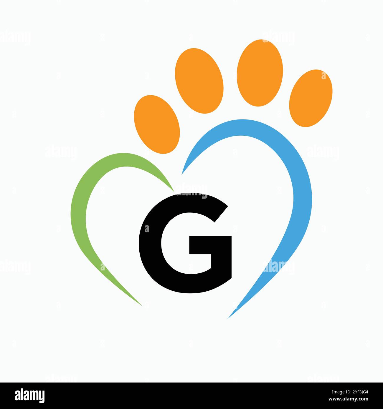 Letter G Pet Logo Design Concept With Paw and Heart Symbol Vector Stock ...