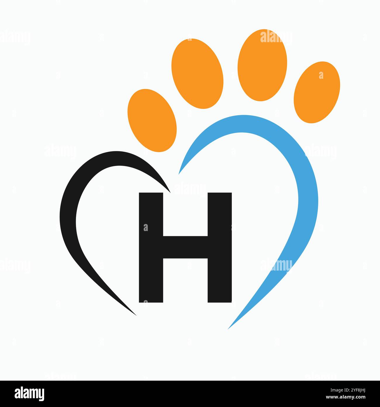 Letter H Pet Logo Design Concept With Paw and Heart Symbol Vector Stock ...