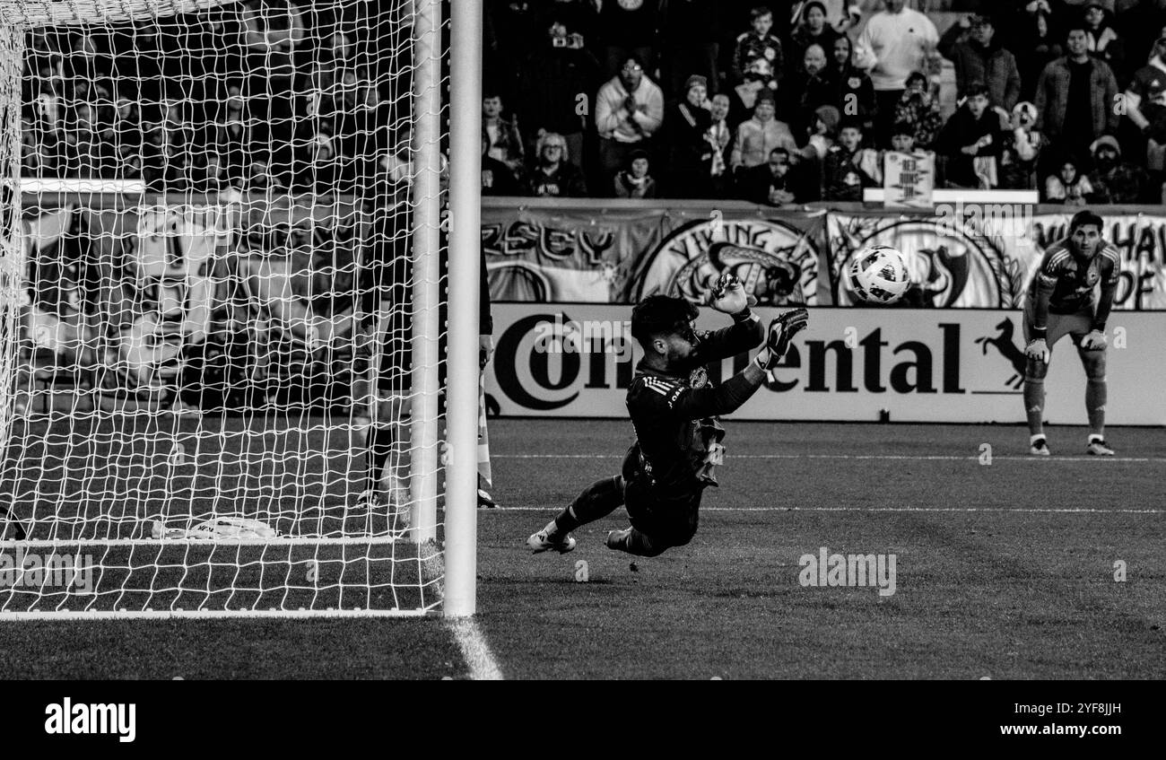 Harrison, USA. 03rd Nov, 2024. Number 31 Carlos Coronel, Goal Keeper ...