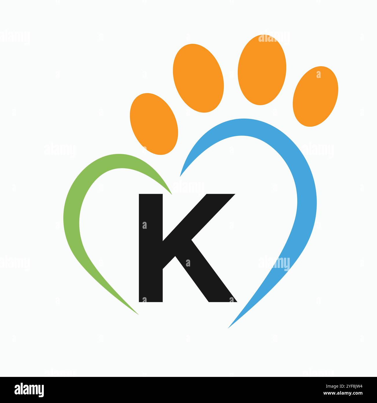Letter K Pet Logo Design Concept With Paw and Heart Symbol Vector Stock ...