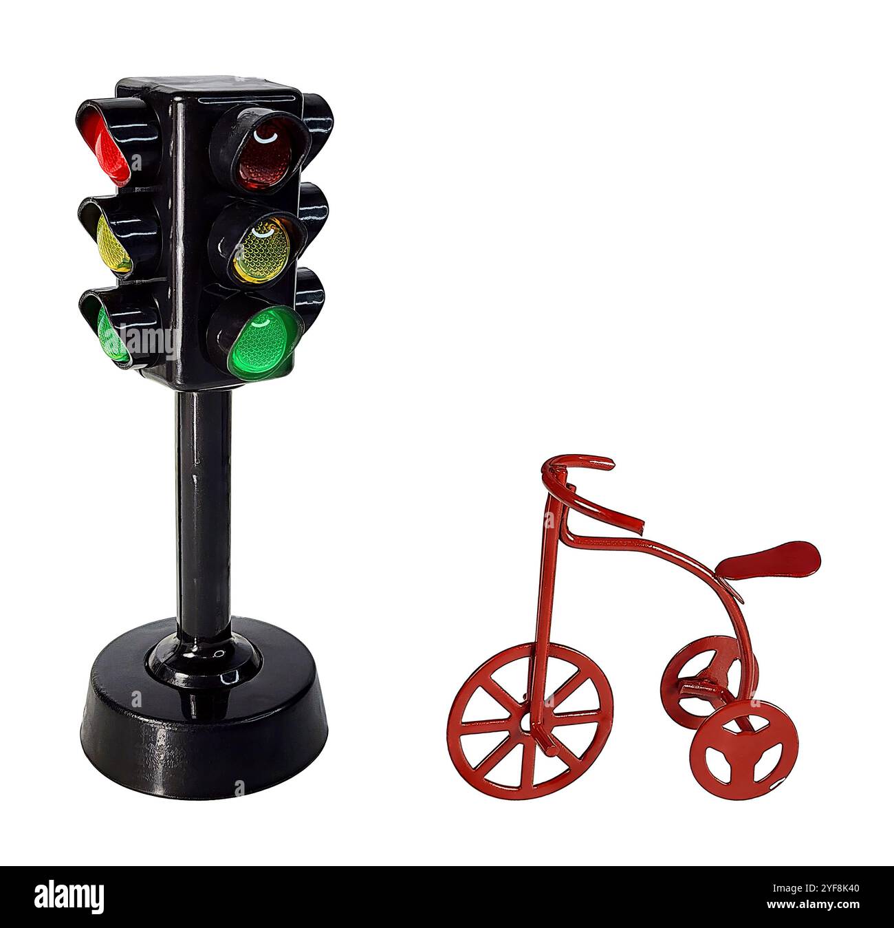 Traffic light with red, yellow and green lights viewed from corner and ...