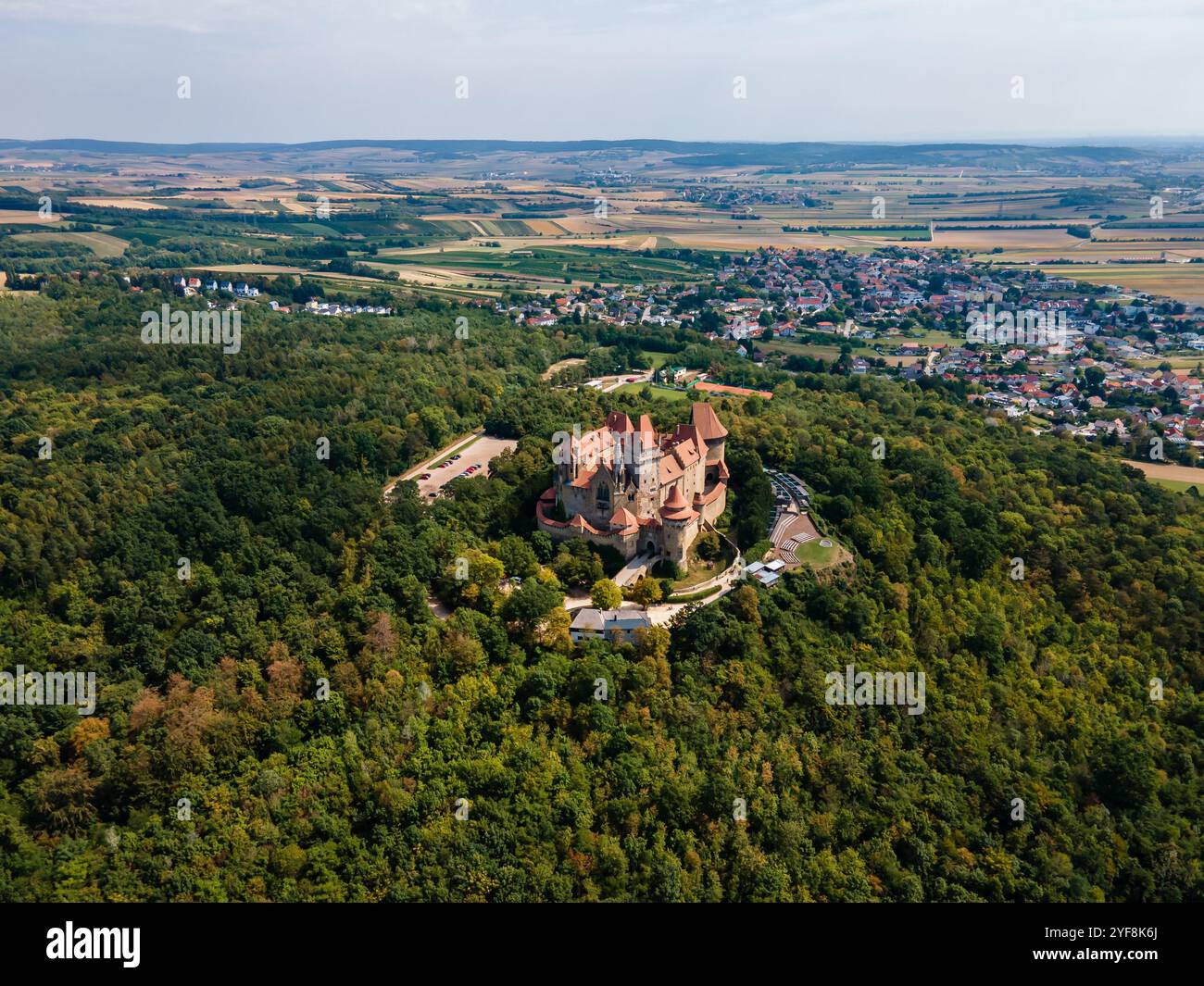 aerial drone view of Kreuzenstein Castle in Leobendorf Austria ...