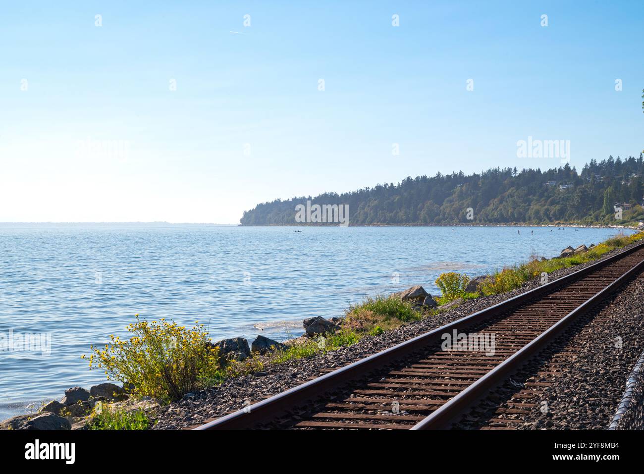 Railway tracks on the shore of sea Canada Stock Photo - Alamy