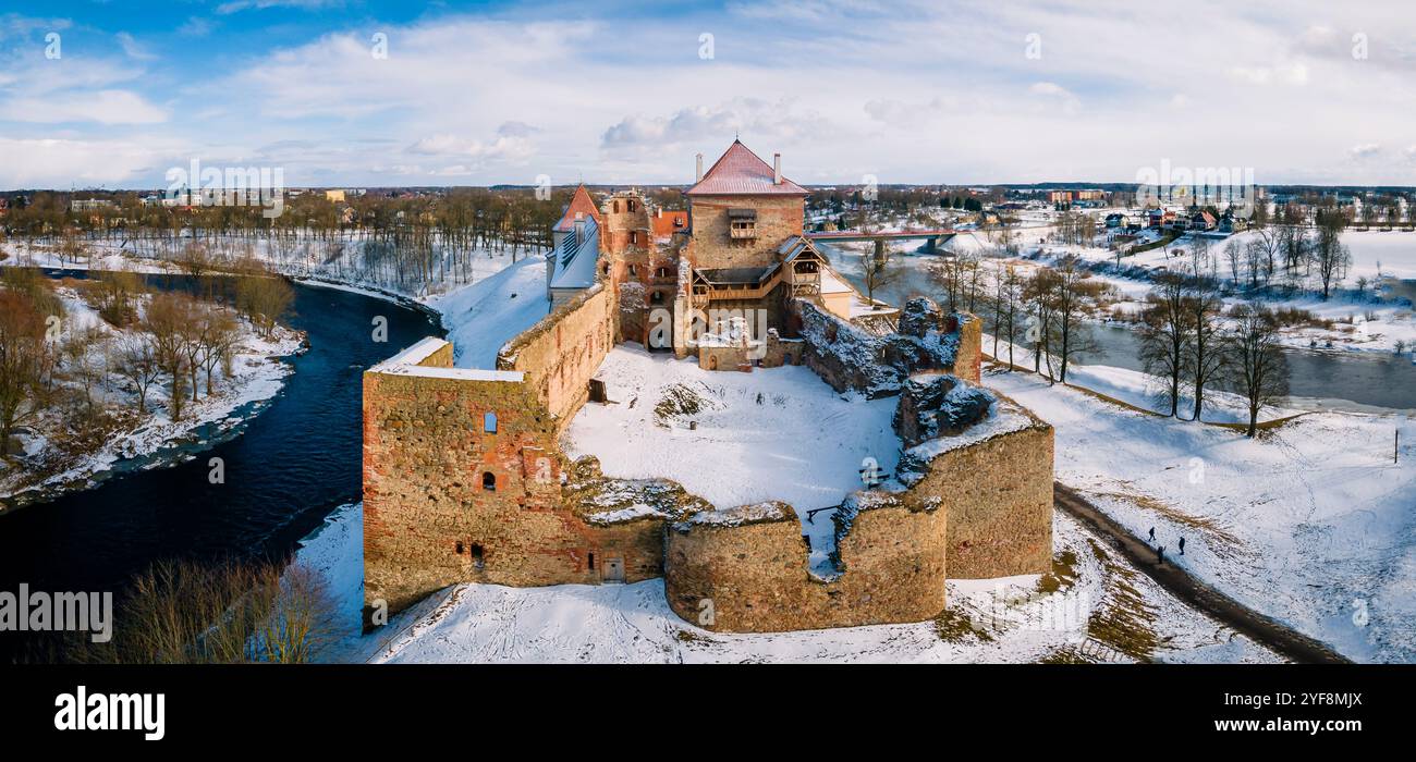 Bauska Castle Historic Latvian Landmark from drone. Castle Ruins and ...