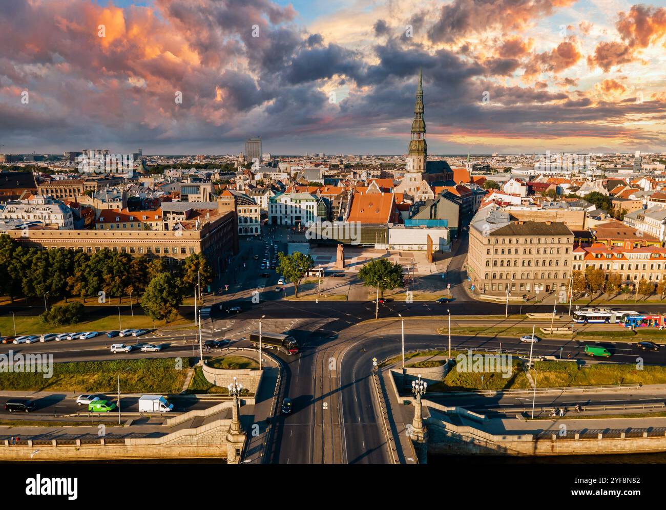 Aerial view of the Riga old town in Latvia. Beautiful historical ...
