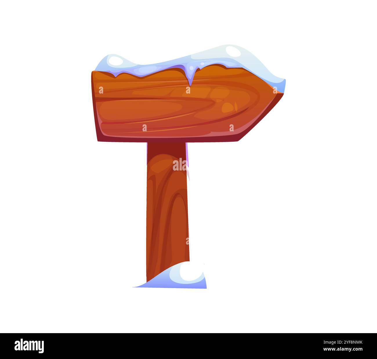 Christmas sign pole or wooden board in winter snow with arrow signpost ...