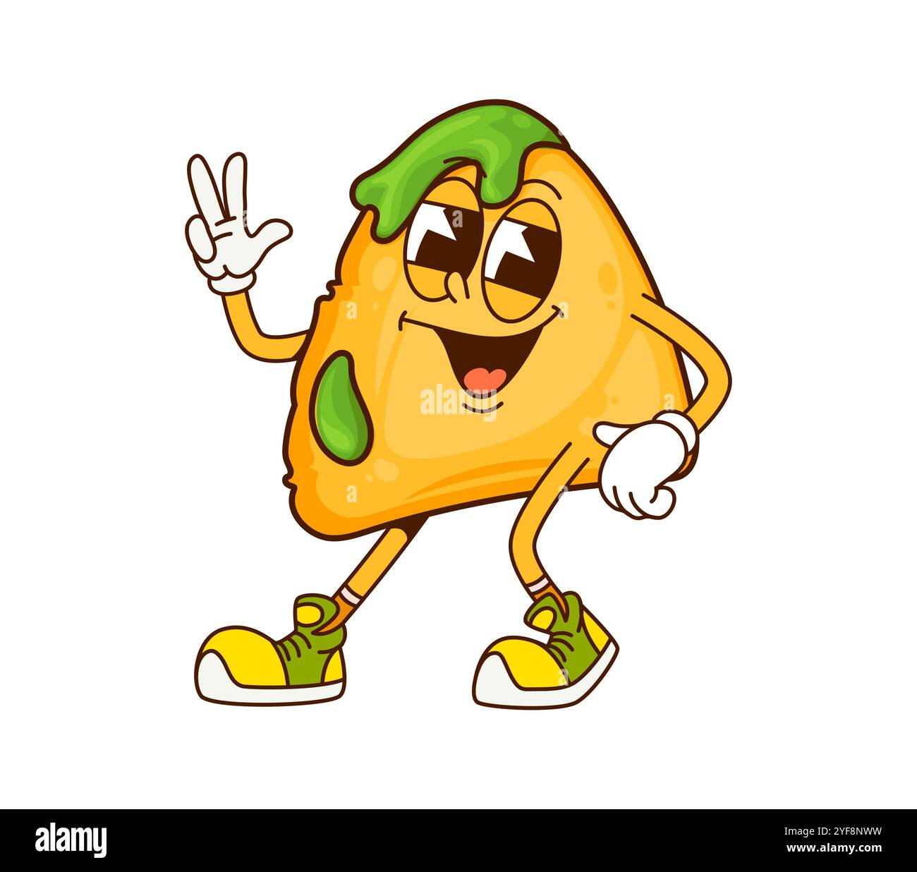 Cartoon fast food nacho chip groovy character. Street cafe snack ...