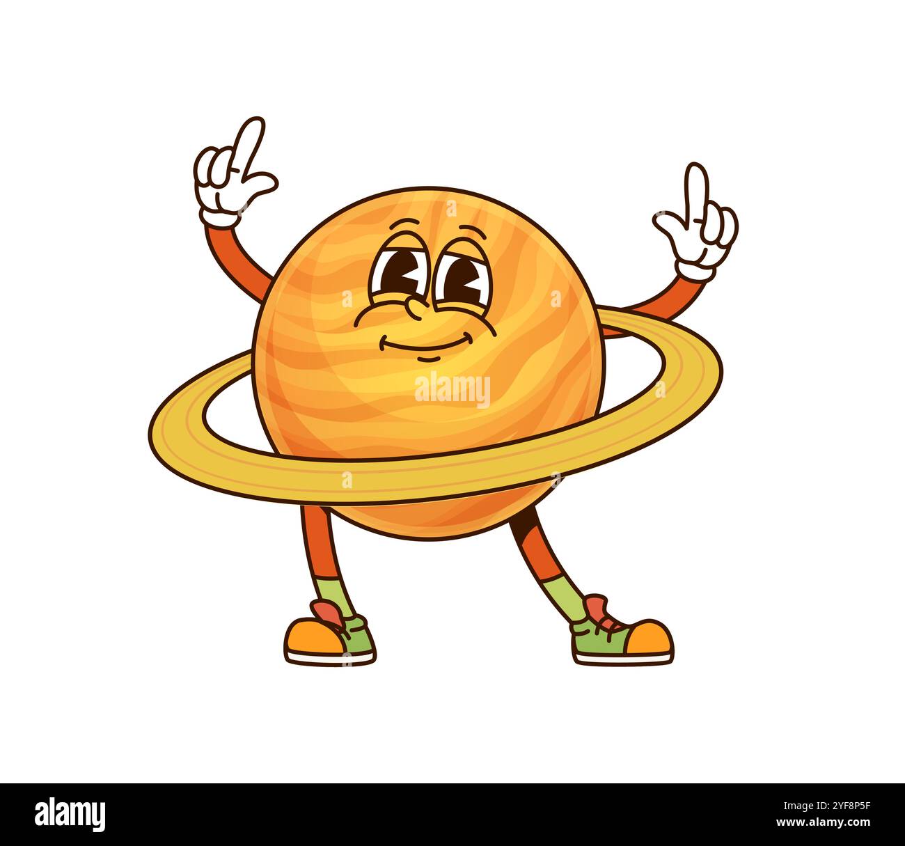 Saturn Solar system groovy planet character proudly displays its large ...