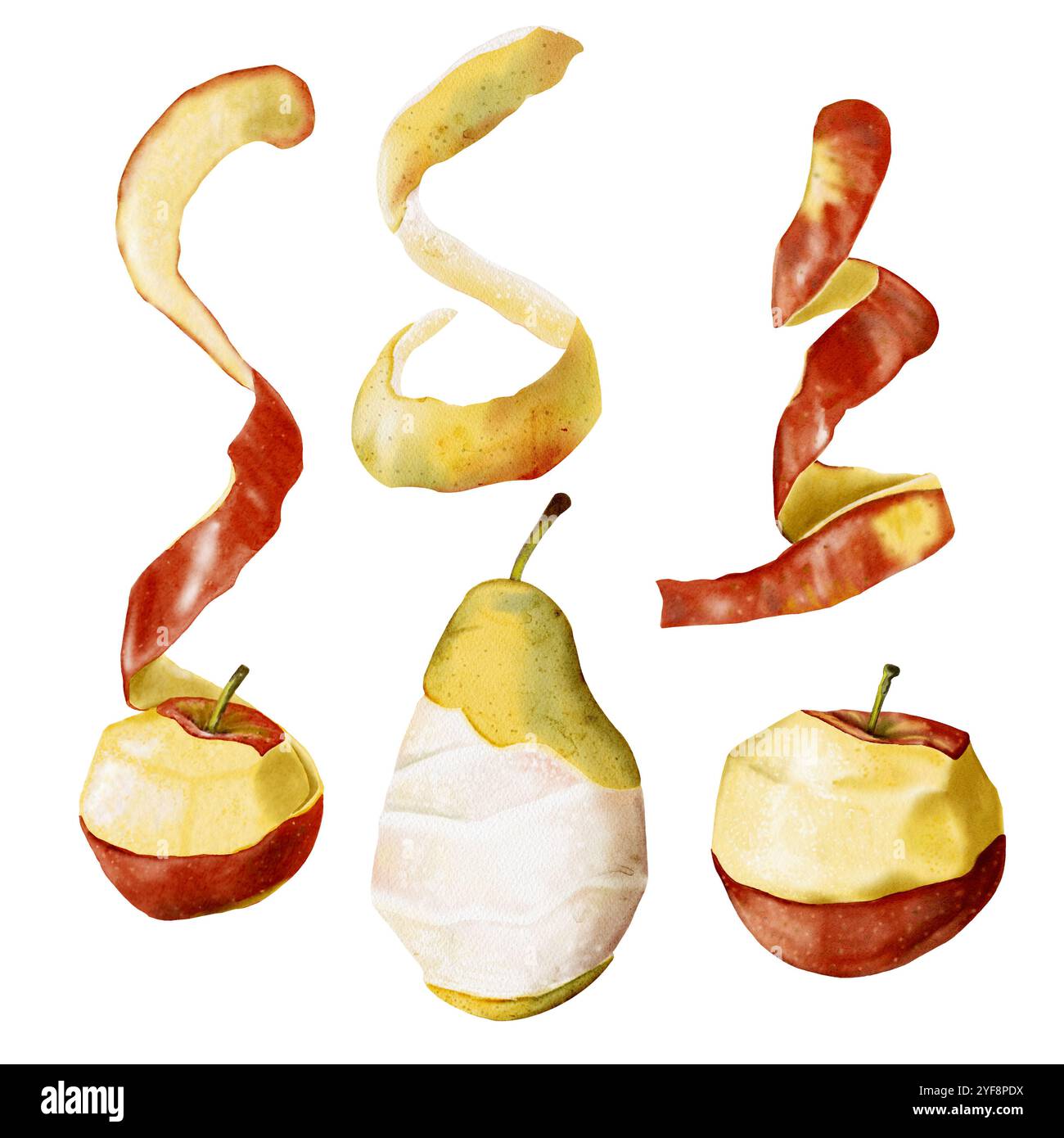 Apple, orange and pear. Cut fruit peel. A set of vitamins. Red, yellow ...