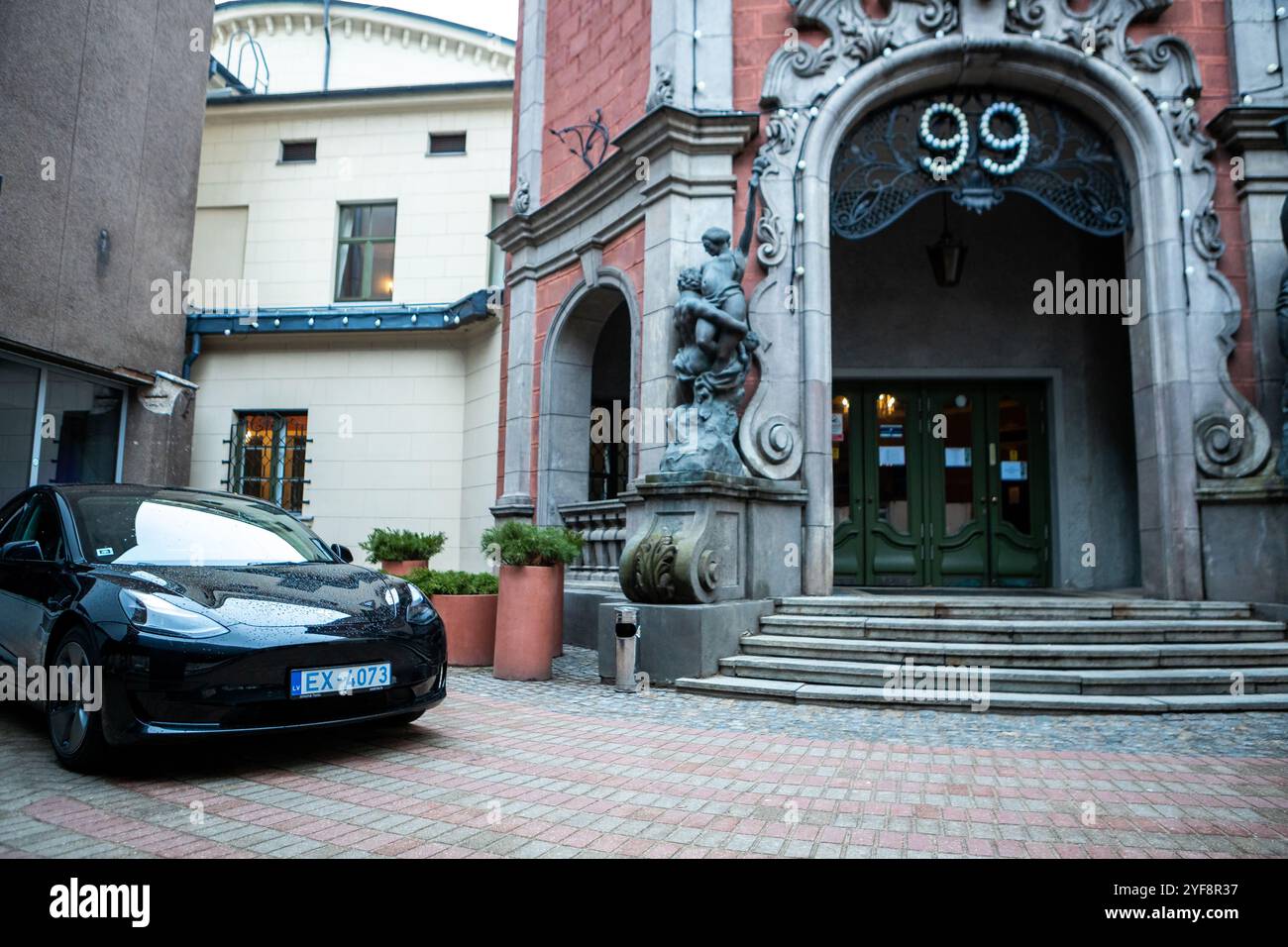 Riga, Latvia August 15, 2023 - The Tesla Model 3 is a luxury all ...