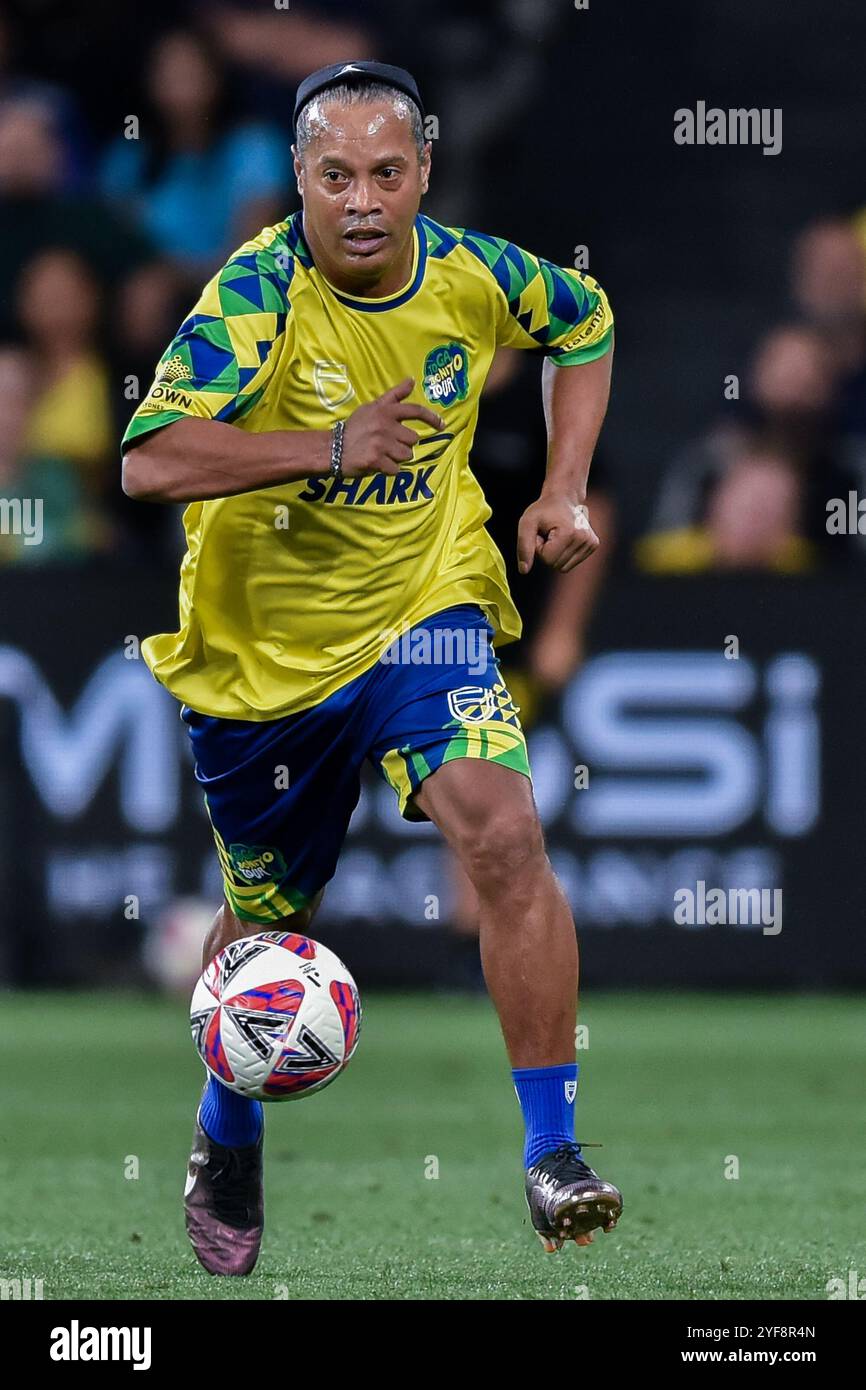 Ronaldinho of Ronaldinho's XI in action during the Joga Bonito Tour ...