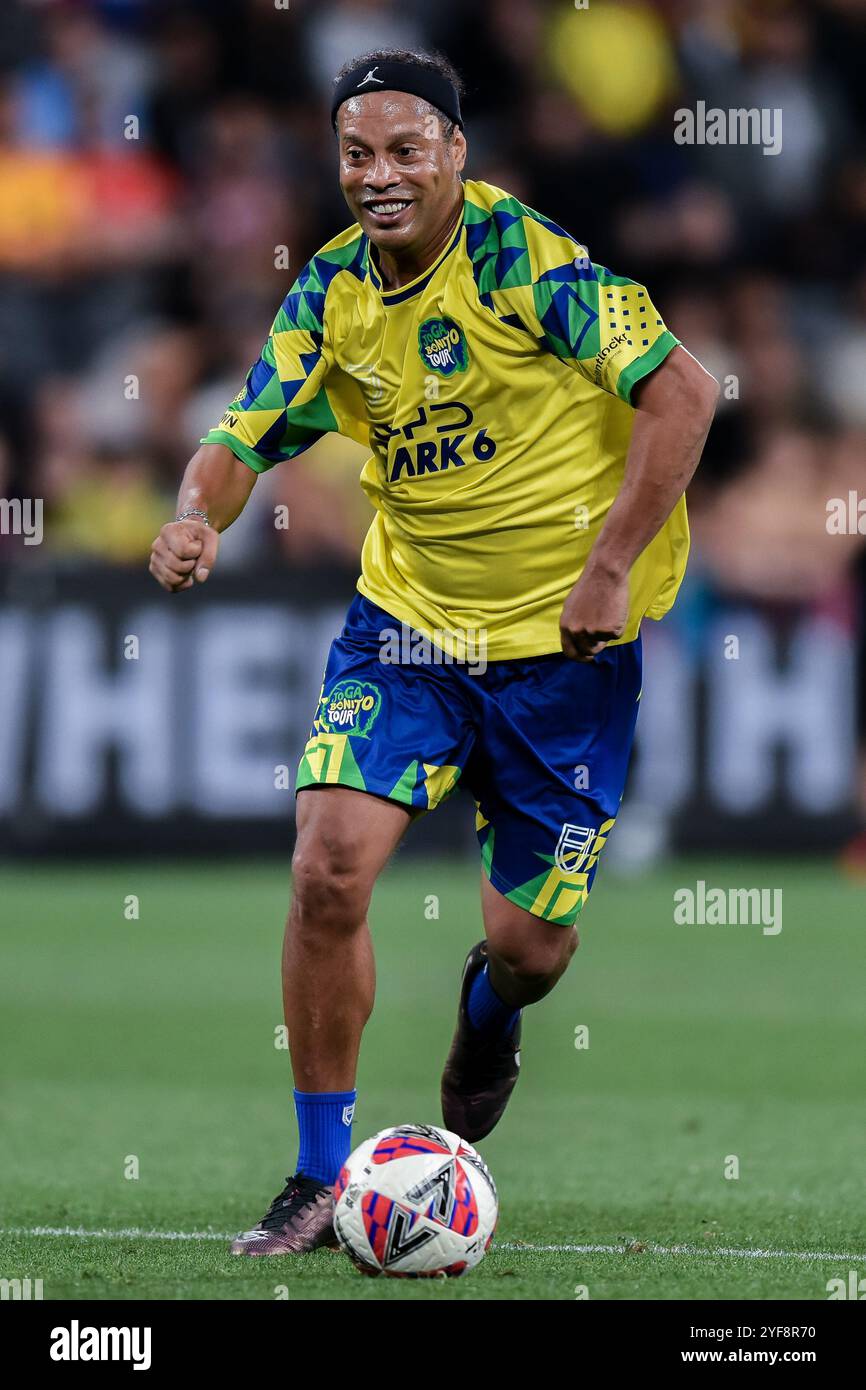 Ronaldinho of Ronaldinho's XI in action during the Joga Bonito Tour ...