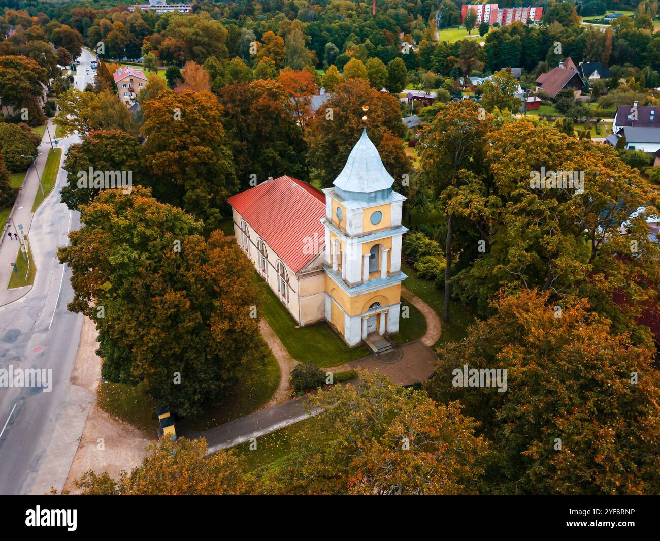 Aerial fall foliage view of rural village Stock Photo - Alamy
