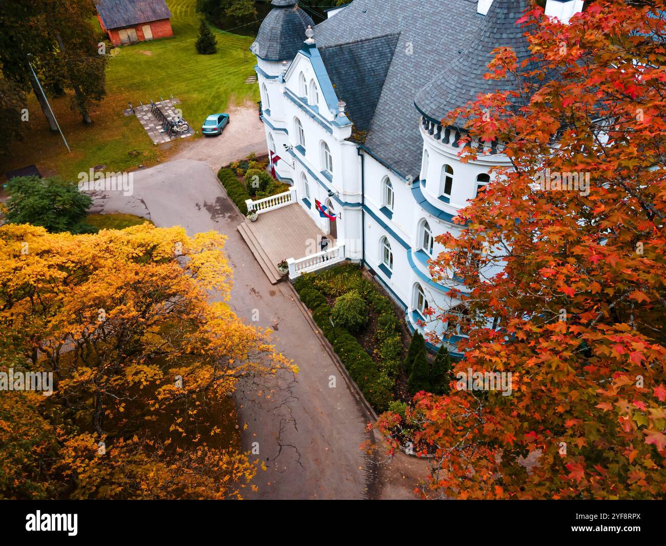 Aerial fall foliage view of rural village Stock Photo - Alamy