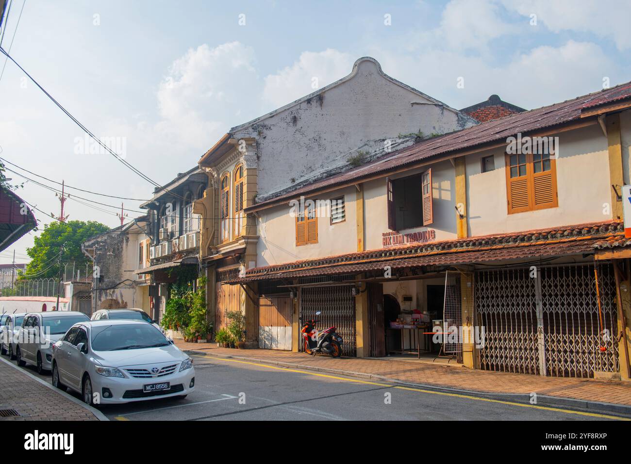 Historic buildings on Jalan Tokong Street in historic city center of Melaka, Malaysia. Historic ...