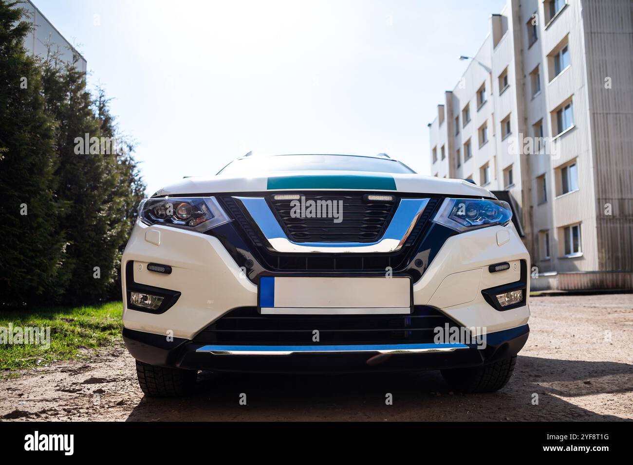Front of Police Car close-up Stock Photo - Alamy