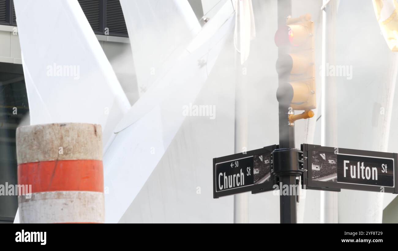 Steam vapor vented, New York City Church, Fulton street, orange vapour ...